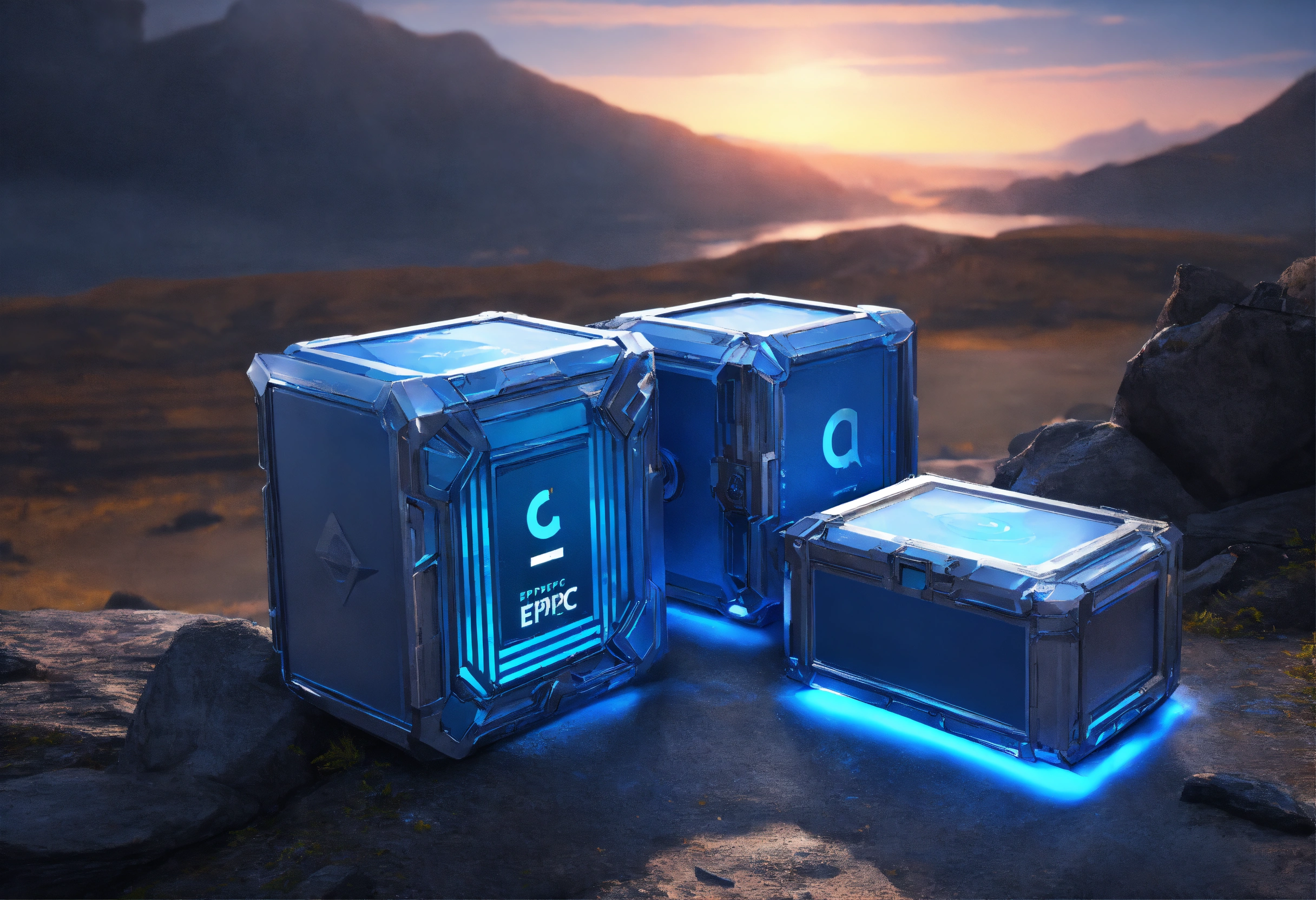 Lexica - Epic blue destop with silver loading screen, unreadebale ...