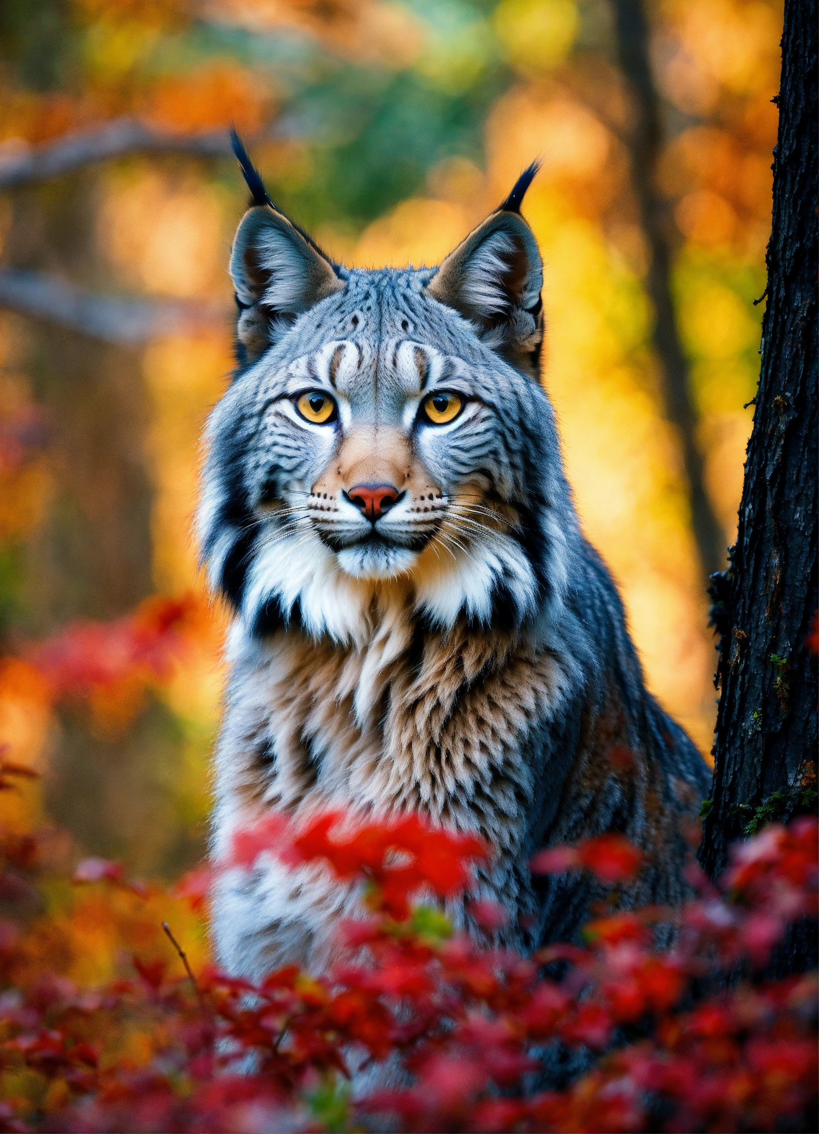 Lexica - Impressionist, portrait of a grey lynx in a Wisconsin forest