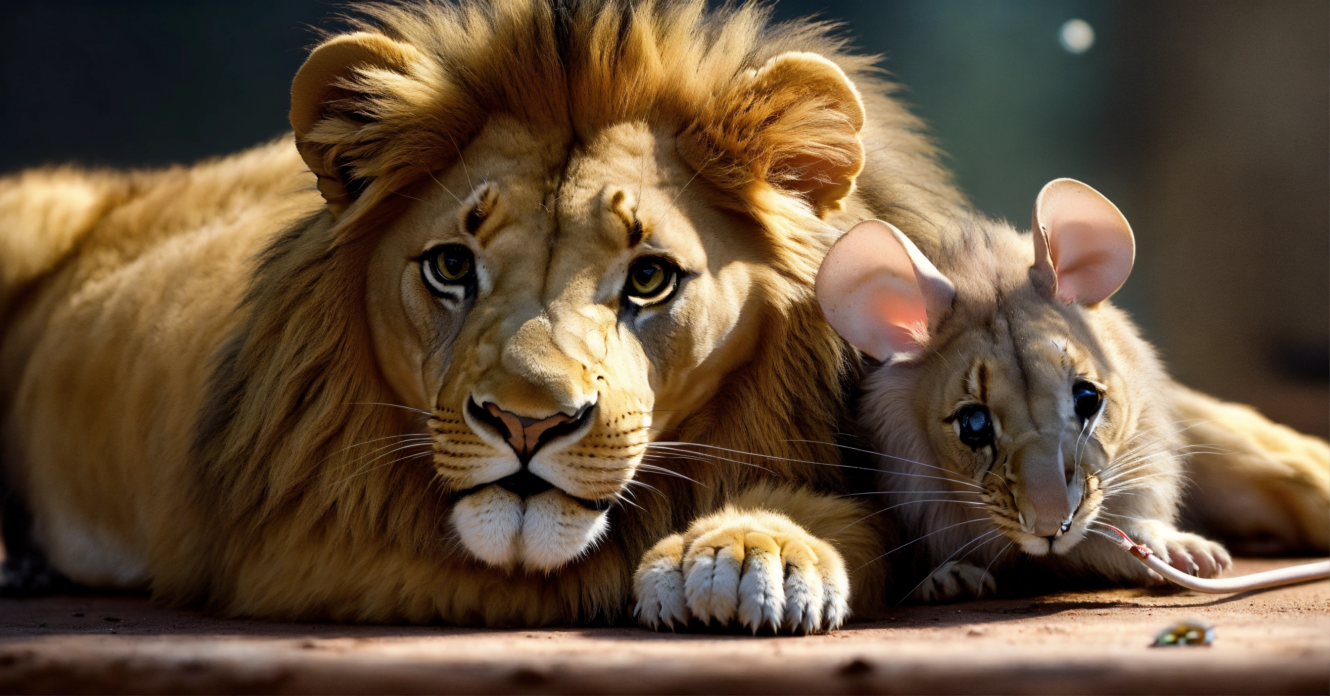 Lexica - Hyperrealistic image of a lion and a mouse together. The mouse ...