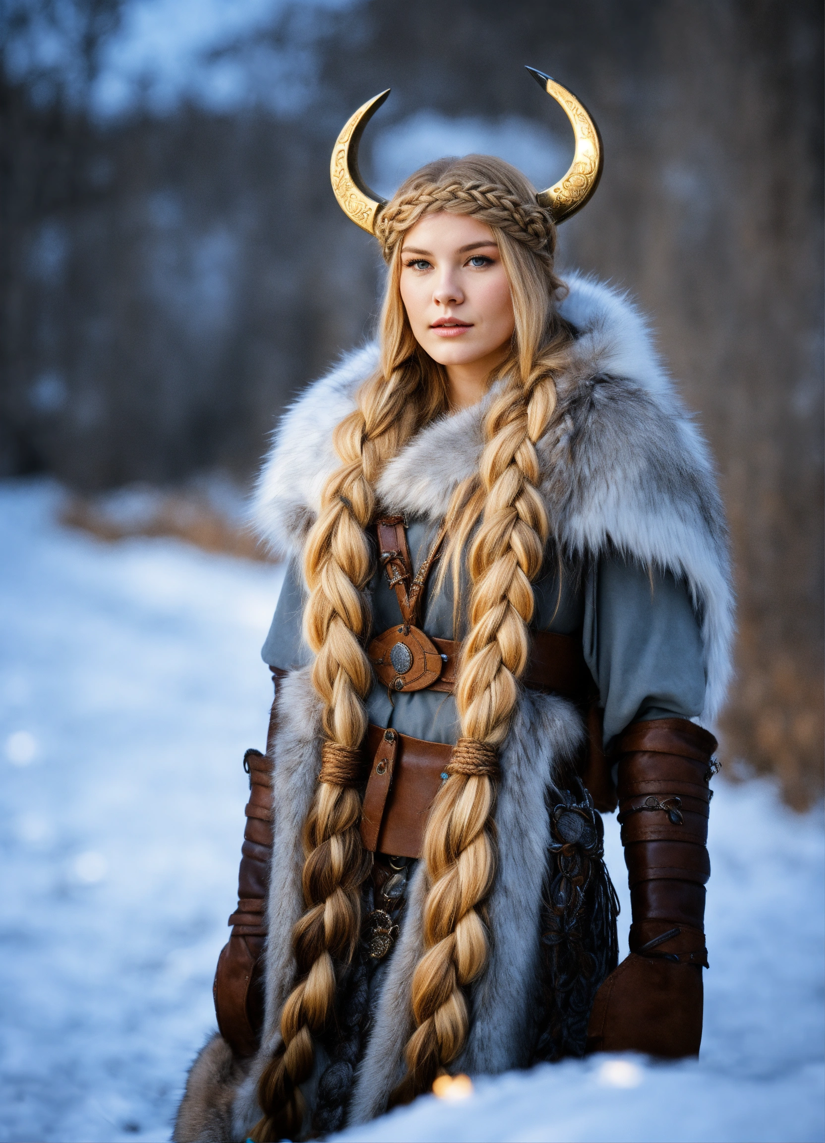 Lexica - "beautiful viking maiden", large braids, winter, furs,