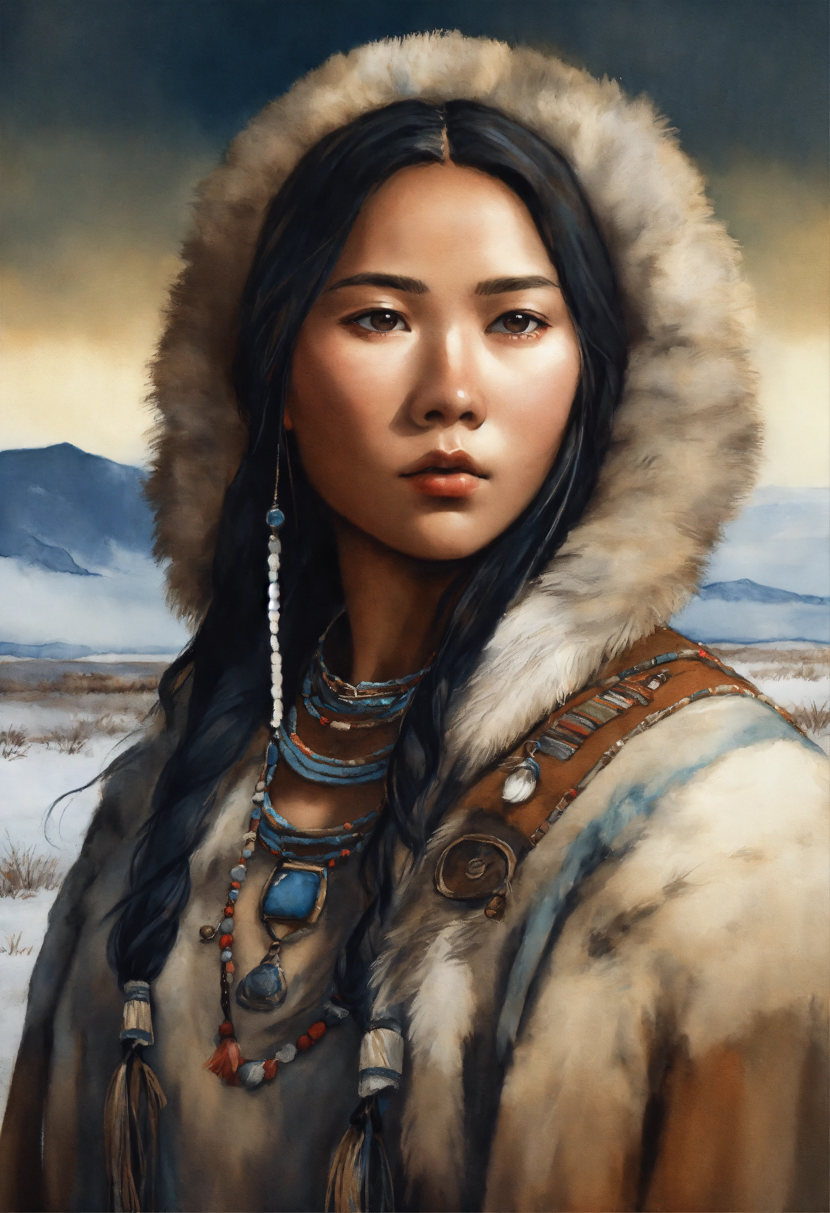 Lexica - Illustration of an inuit woman, young, 18 years old, beautiful ...