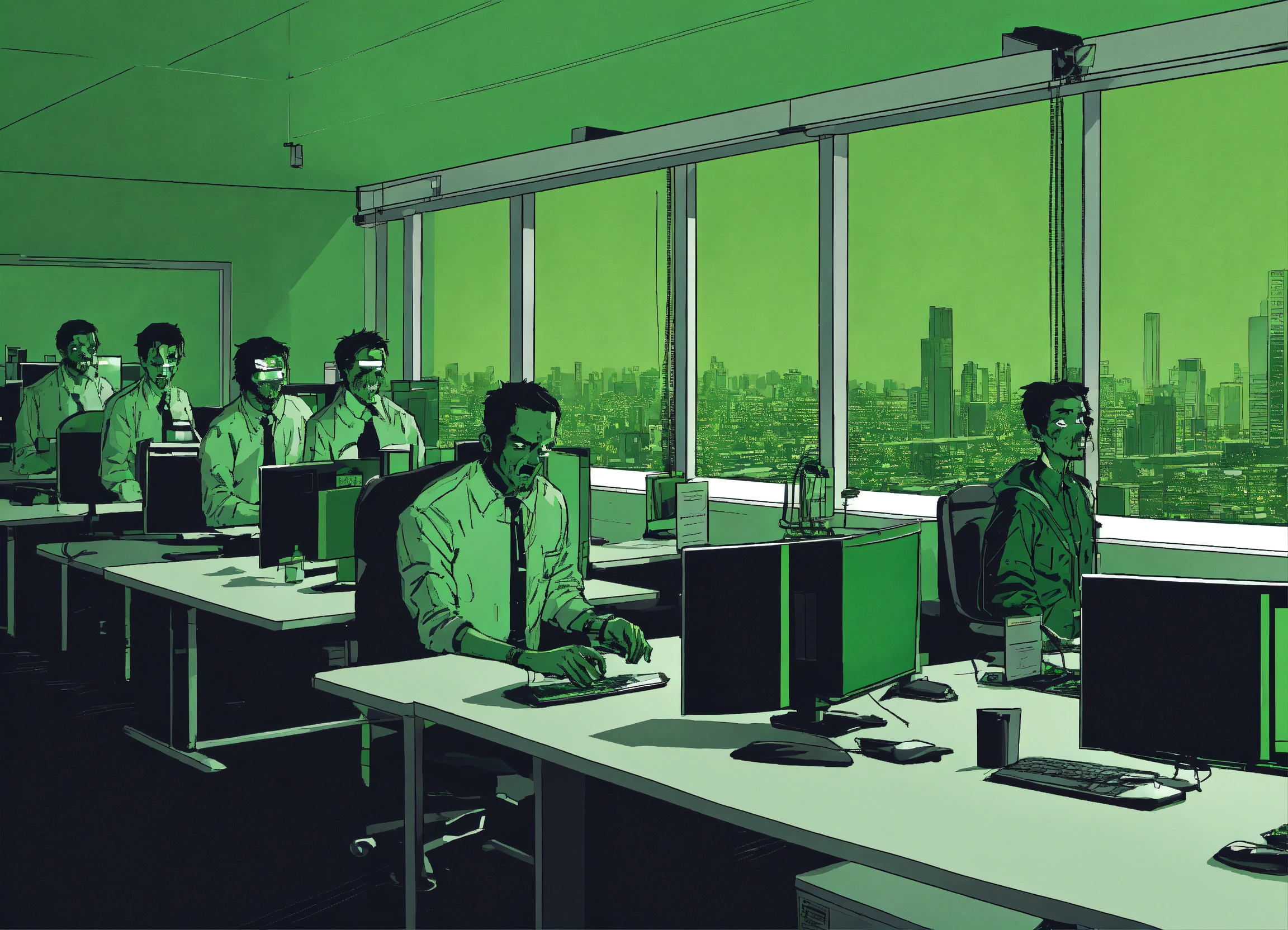 Lexica - Illustrate a comic cartoon poster of a zombie-like workforce ...