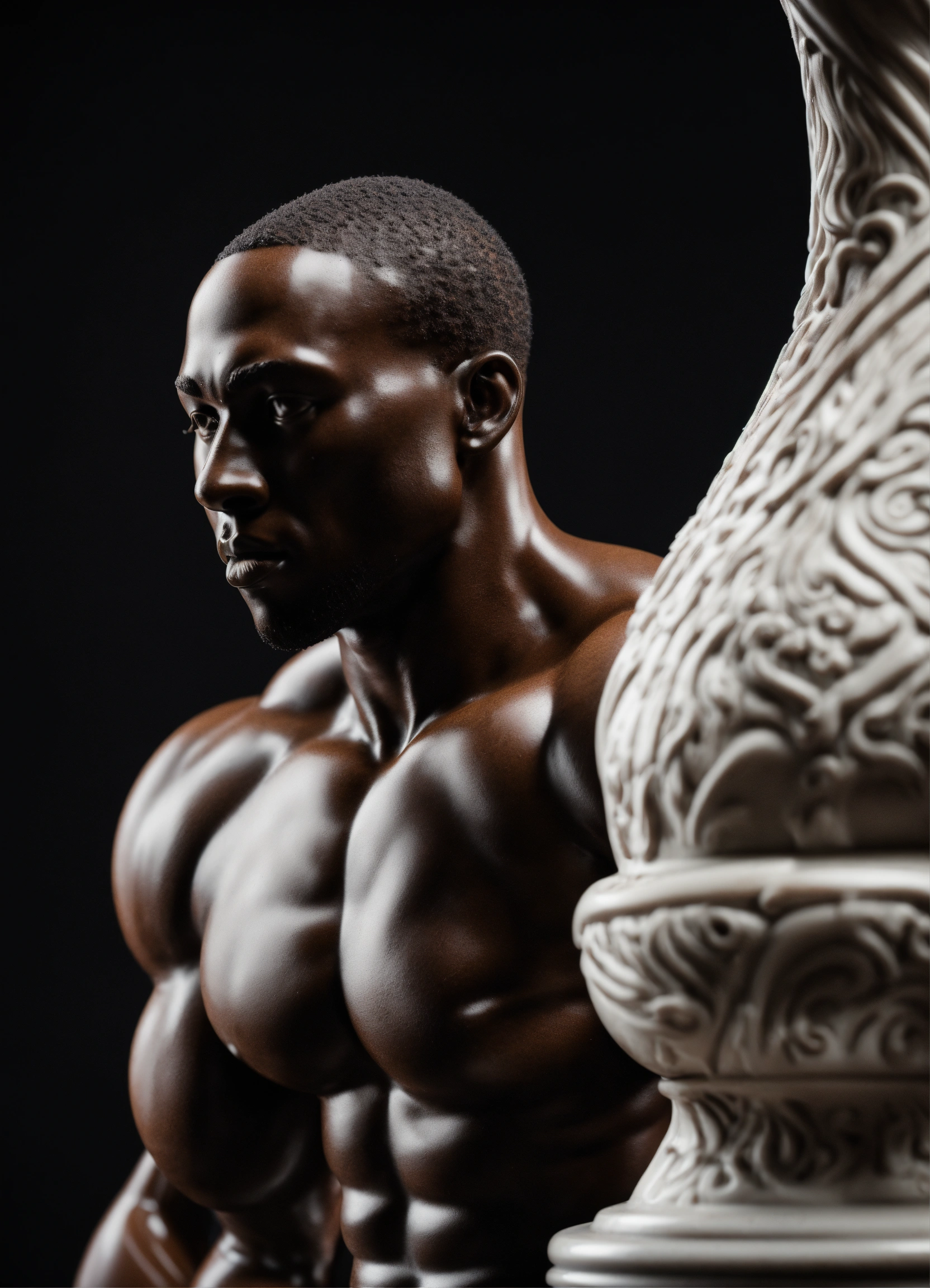 Lexica - Muscular African American, white marble statues with a bowling ...