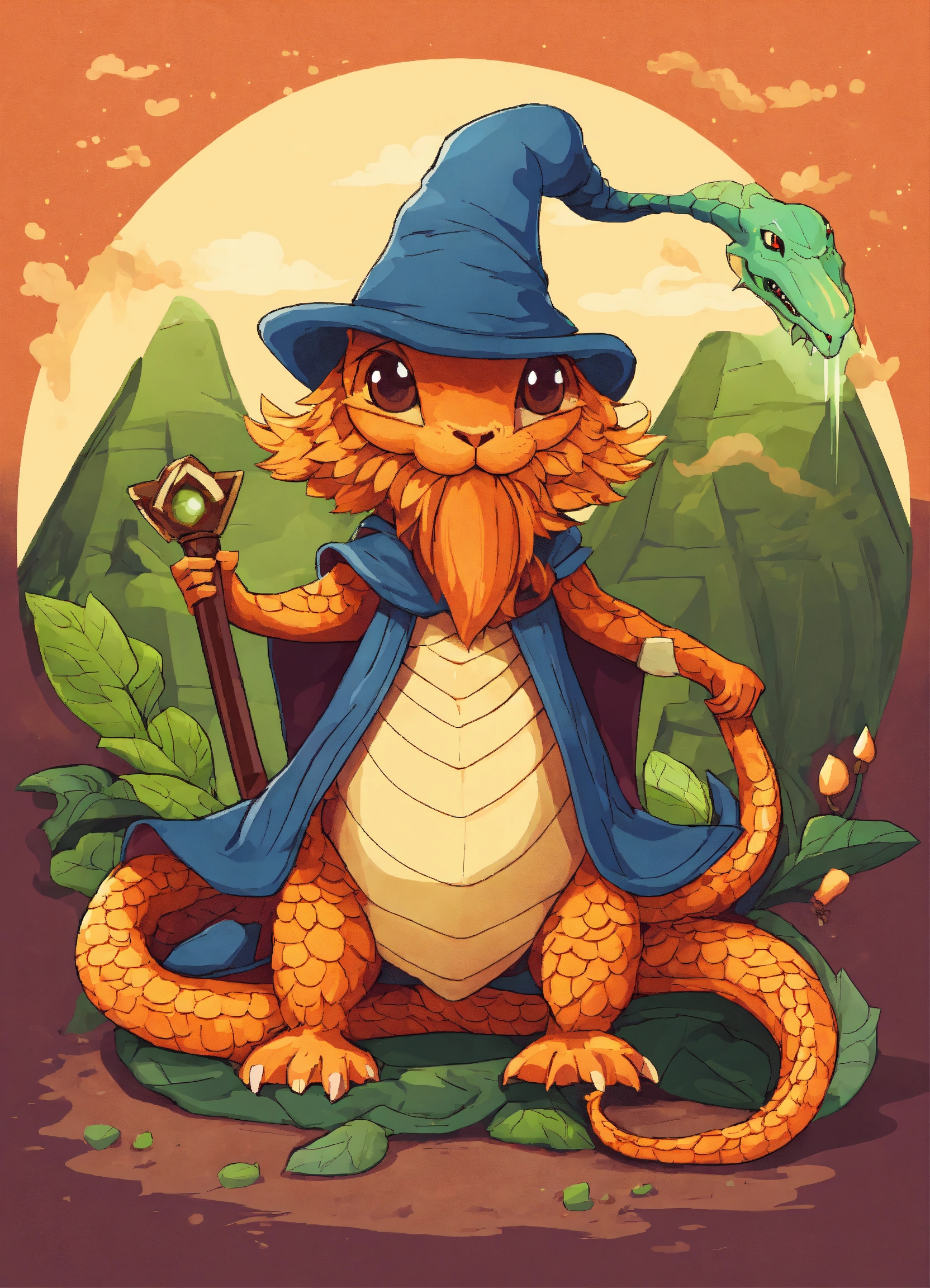 Lexica - Premium vector cute cartoon illustration of a wizard Style Hydra