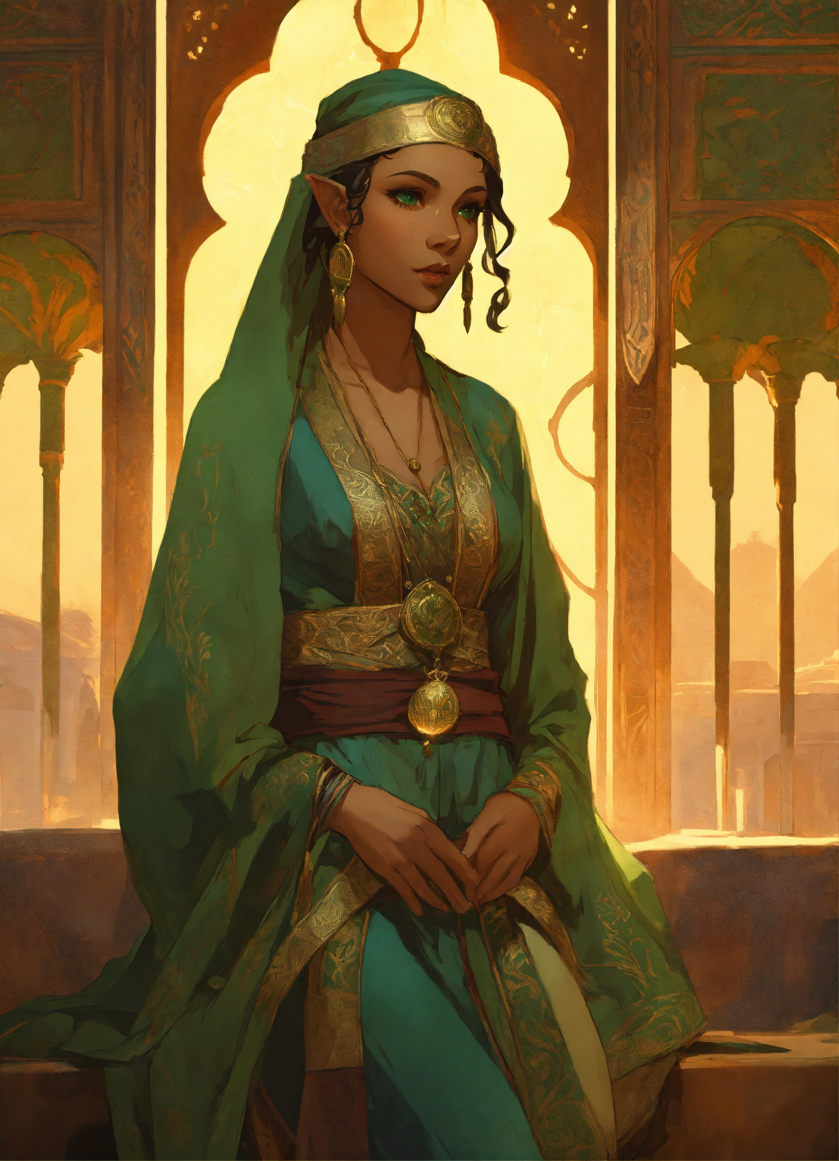 Lexica - Tamerlane female elf in medieval style, turkish clothes, green ...