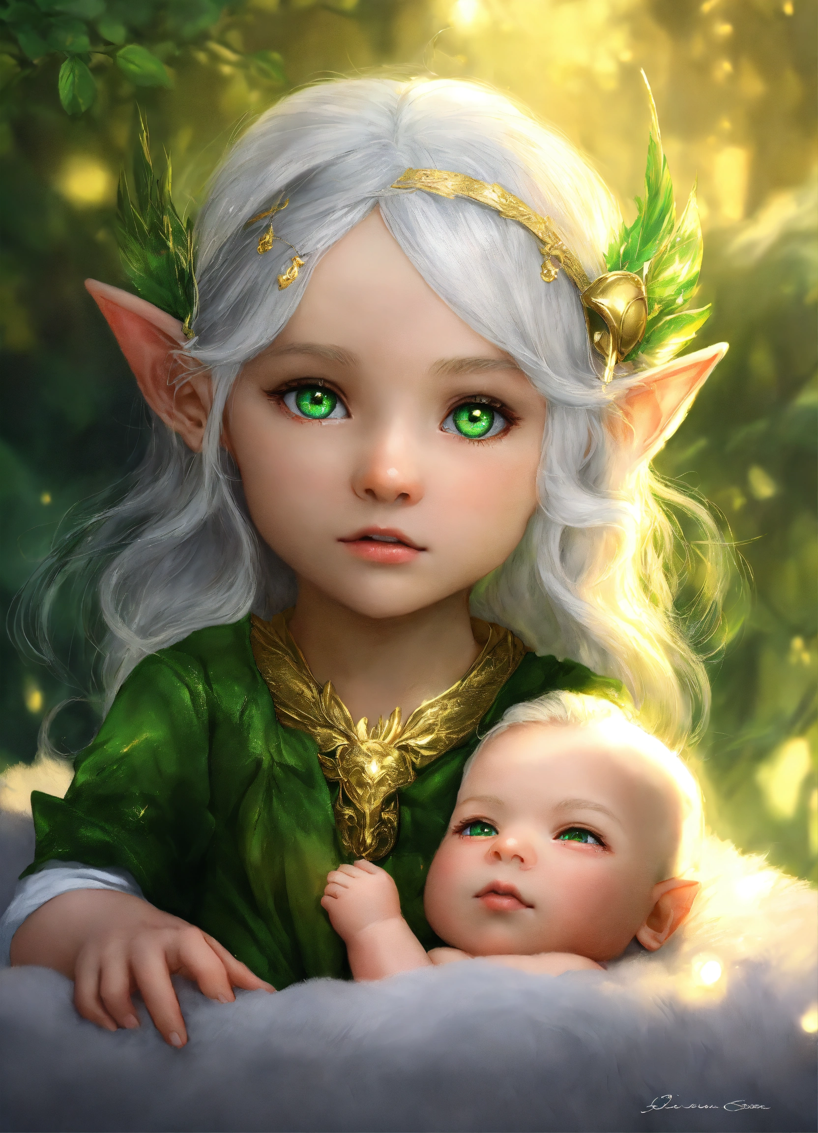 Lexica - Fantasy, baby, elf, gold skin, green eyes, silver hair, new ...