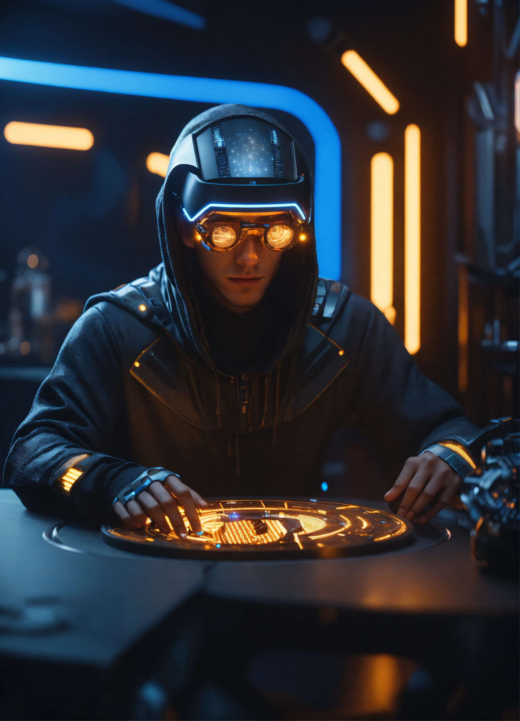 Lexica - Nerdy 25 year old male cyborg hacker wearing futuristic ...
