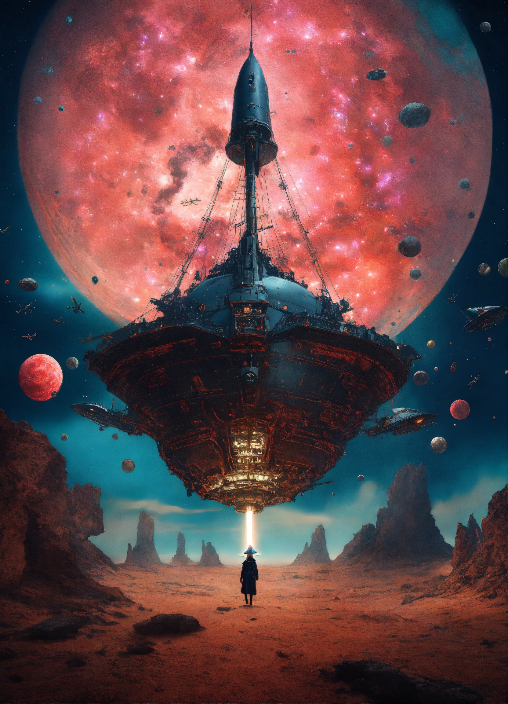 Lexica - Large landscape Photography, a large dark spaceship sailing in ...