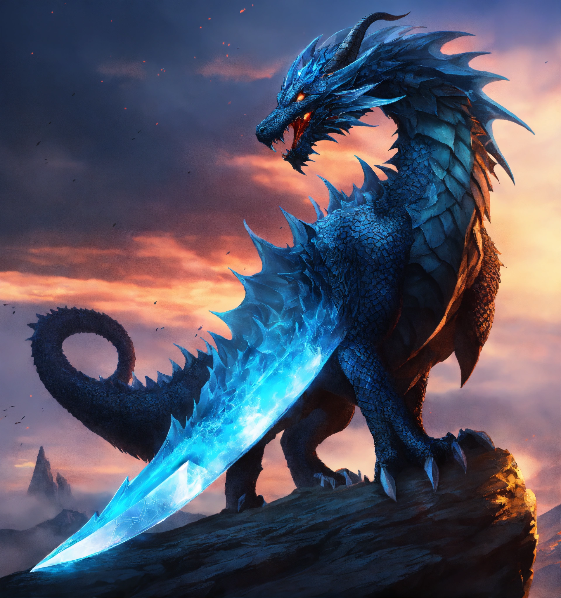 Lexica - A magic draconic blade made of azure flames.