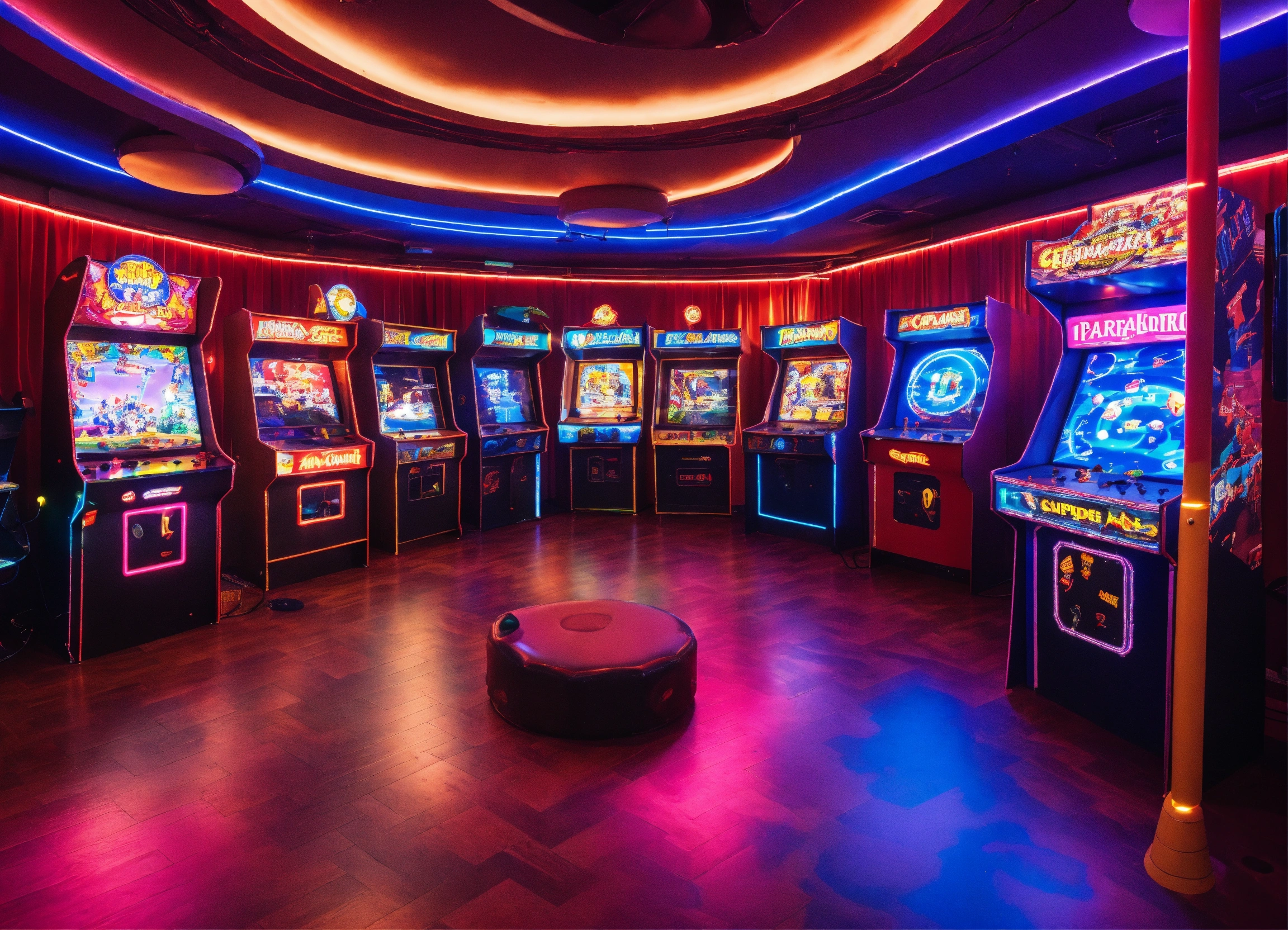 Lexica - Sci Fi retro arcade with lots of lights and a central circular ...