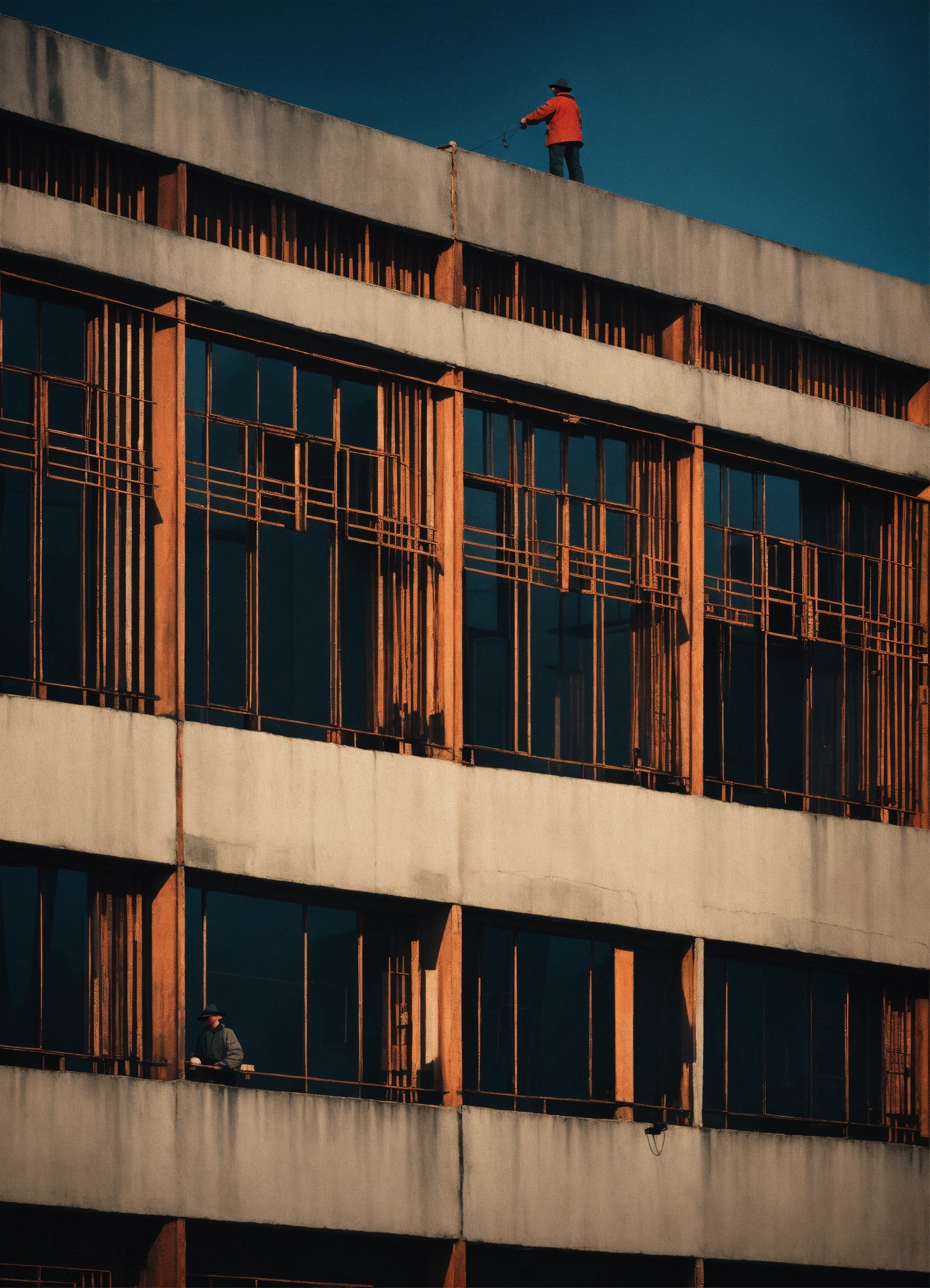 Lexica - Some people look over tall building windows, in the style of ...