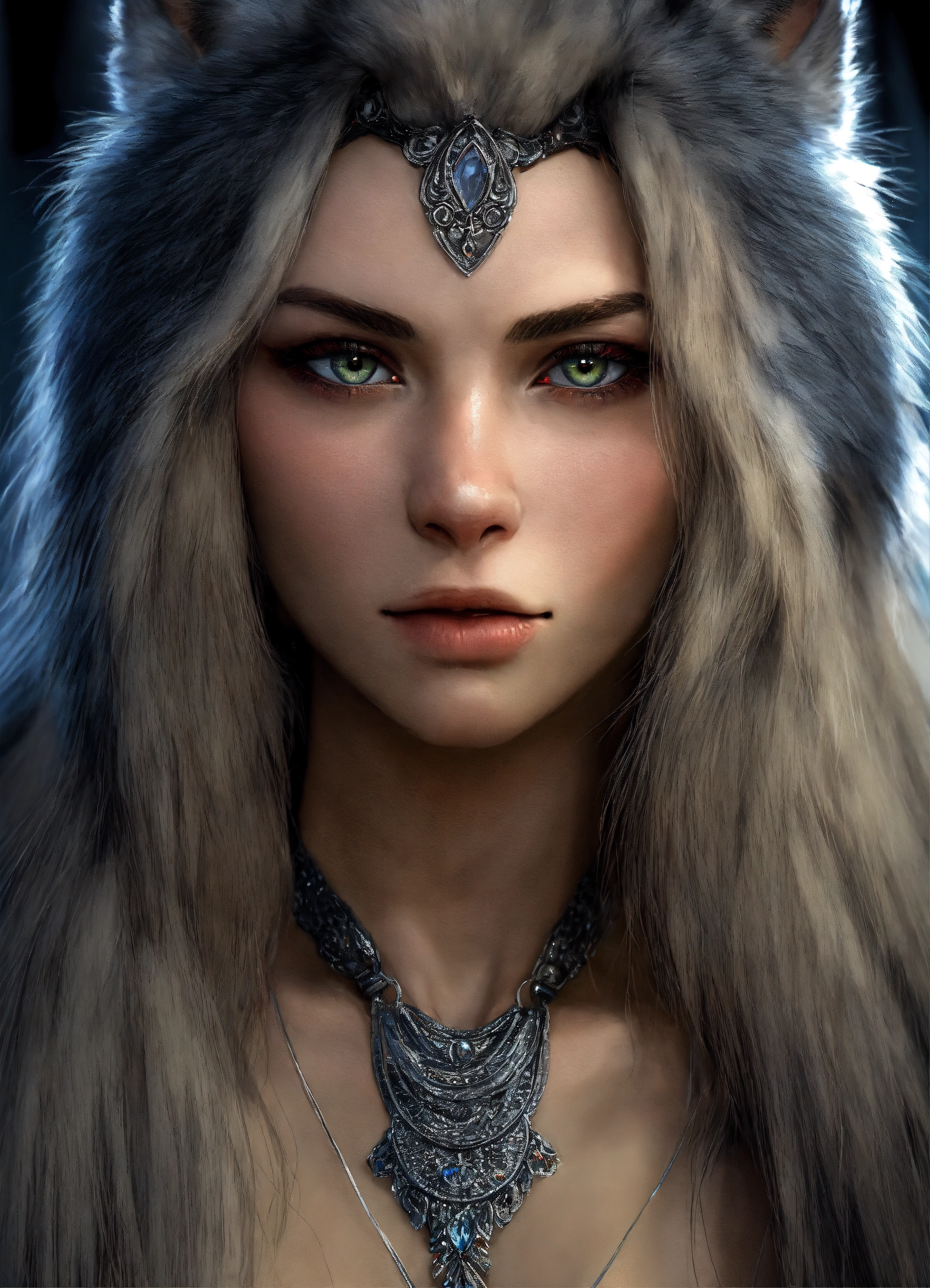 Lexica - A werewolf, female , grey fur, hazel eye
