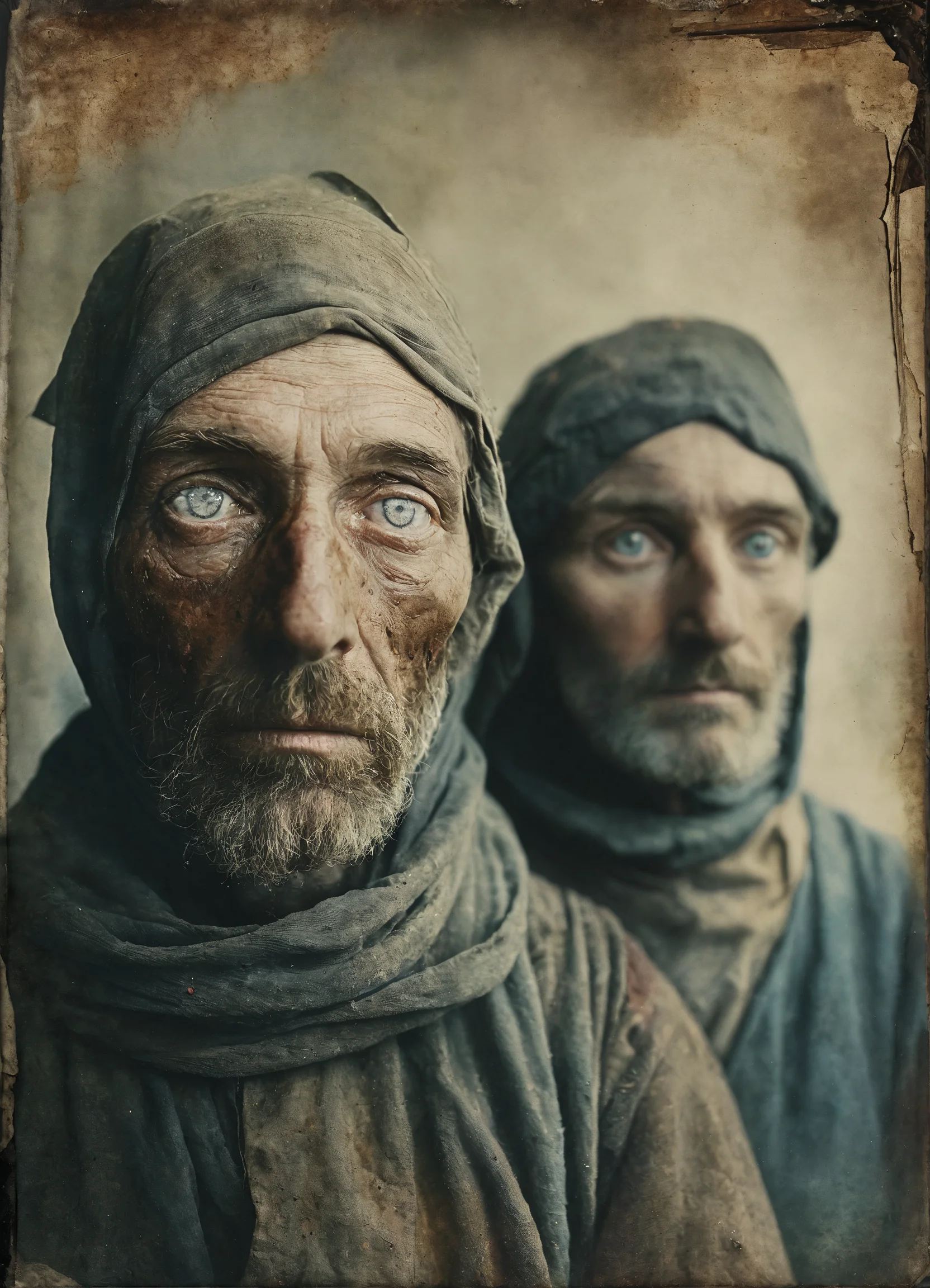 Lexica - A faded photograph of medieval workers, but their eyes are ...