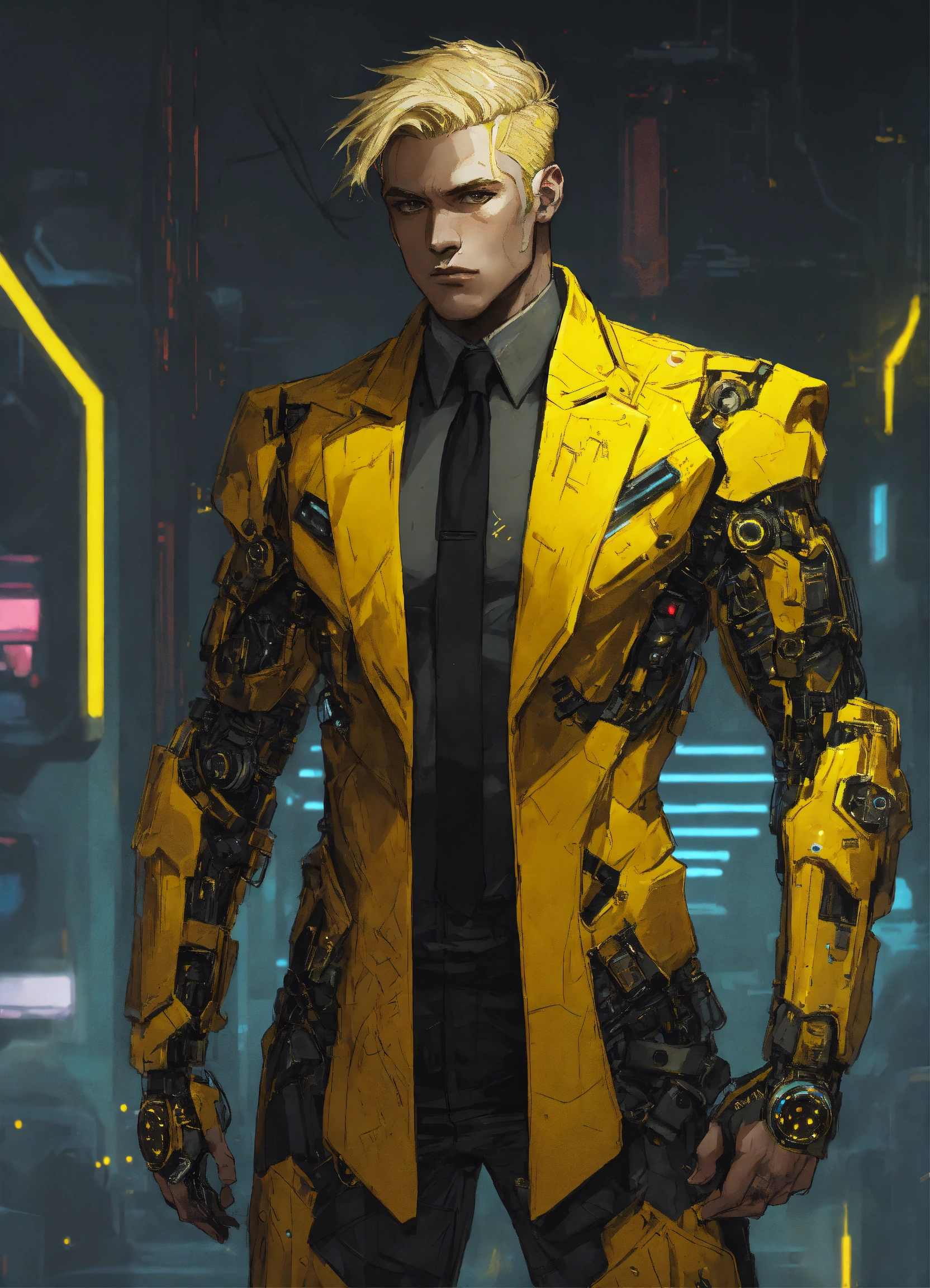 Lexica - Pale dirty-blonde muscular cyberpunk cyborg man with yellow ...
