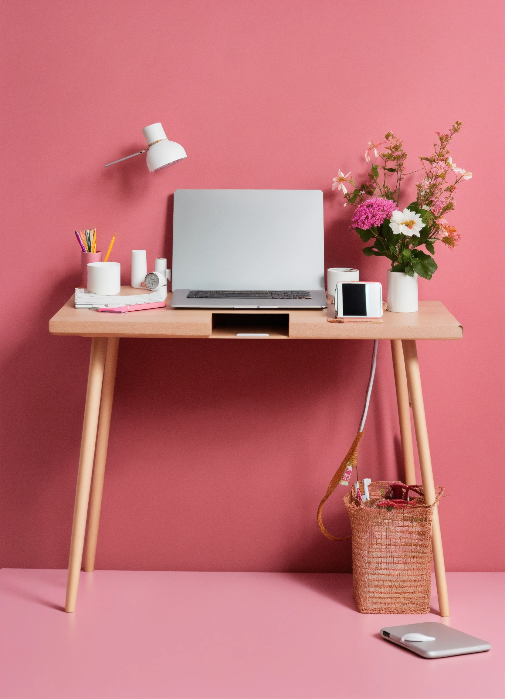 Lexica - Minimalist desk design with small details, stand flowers ...