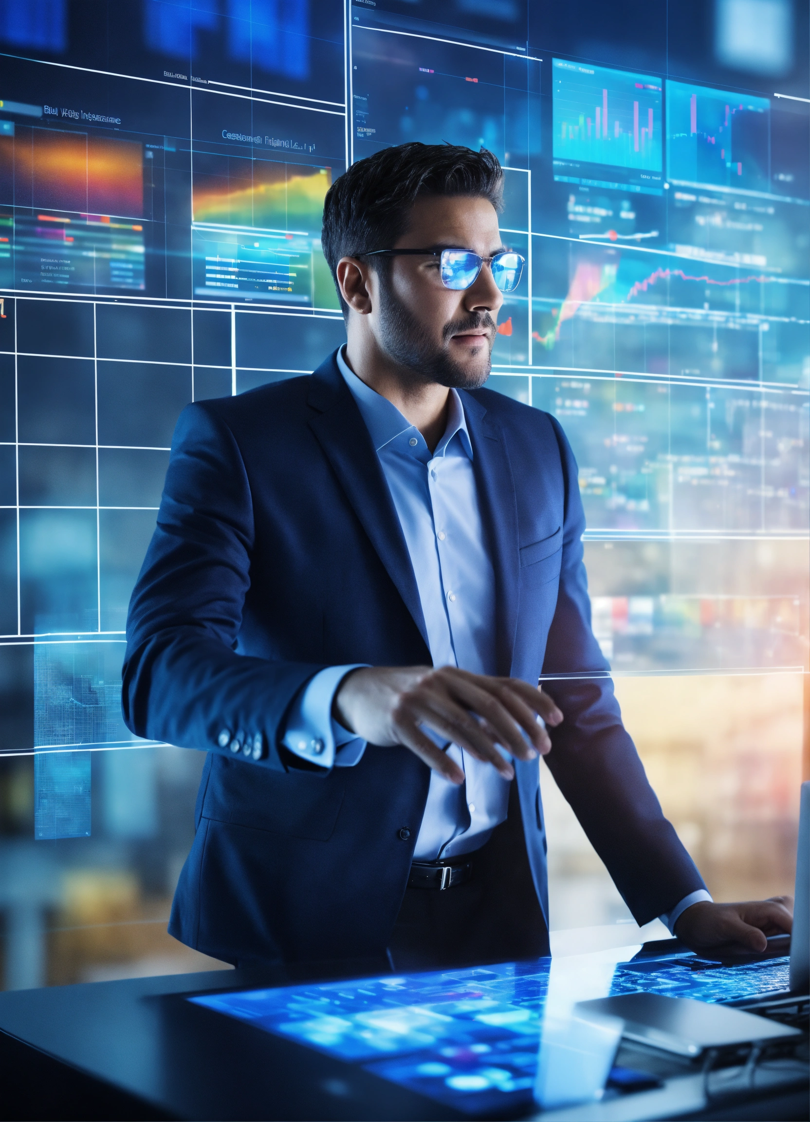 Lexica - A vibrant image depicts a businessman, defocus, standing ...