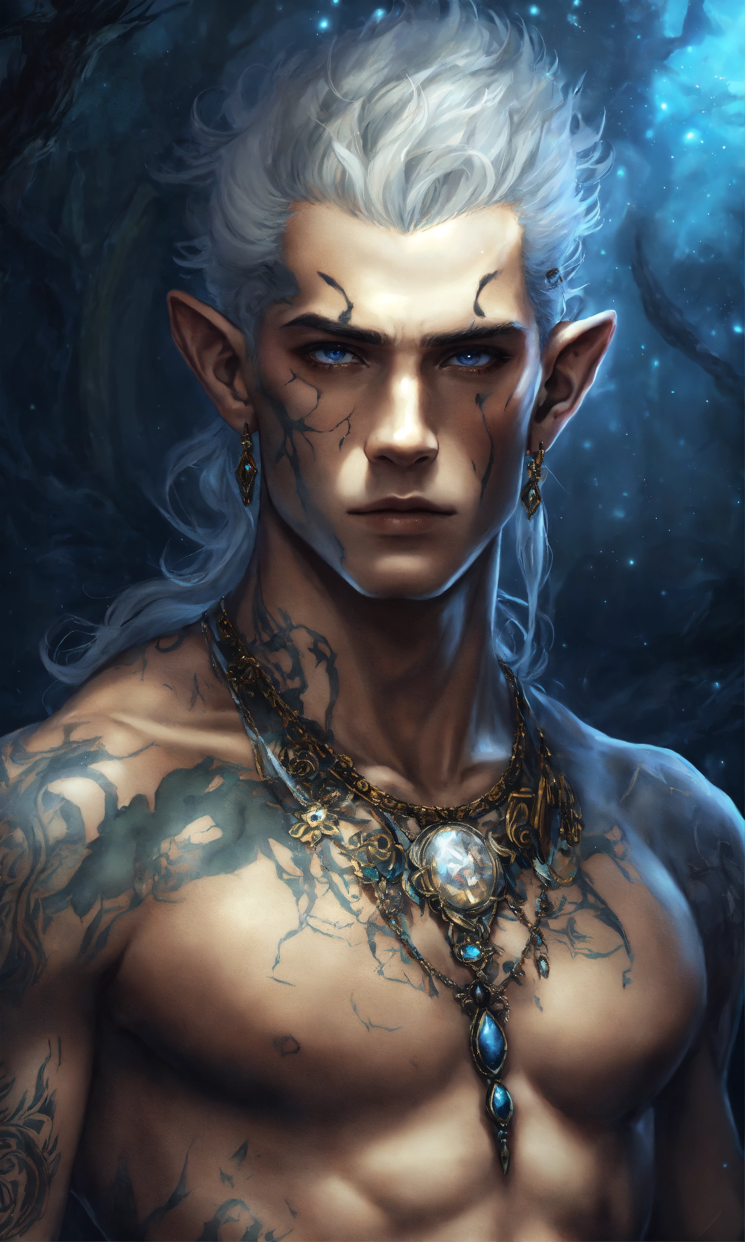 Lexica - Fantasy portrait of a gaunt tattooed male elf, sickly thin ...
