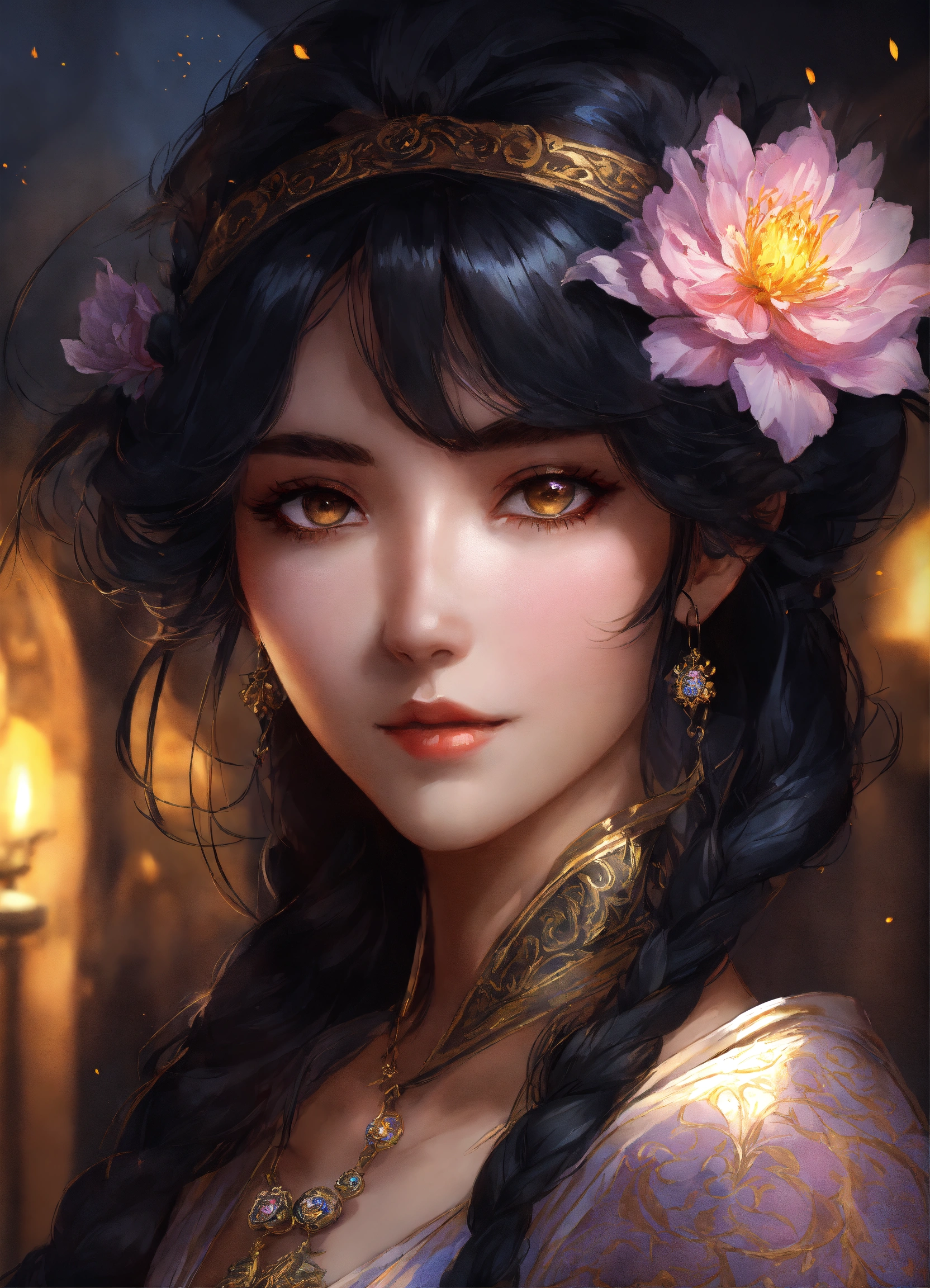 Lexica - Dramatic female shadow mage, black hair, noblewoman, smirk ...