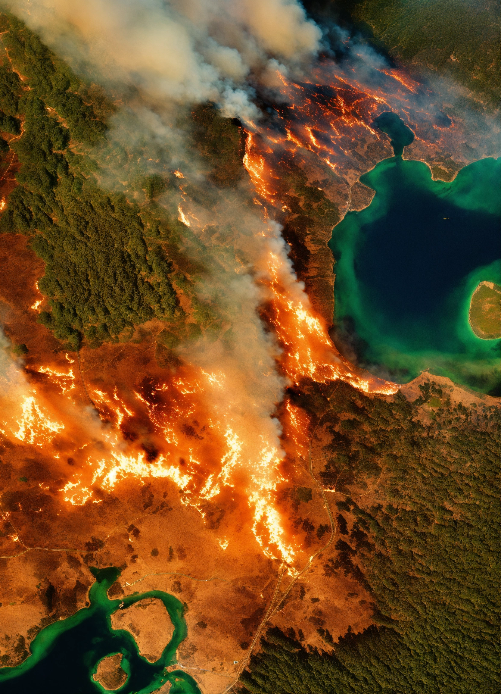 Lexica - Satellite image of forest fire on earth sci fi photography