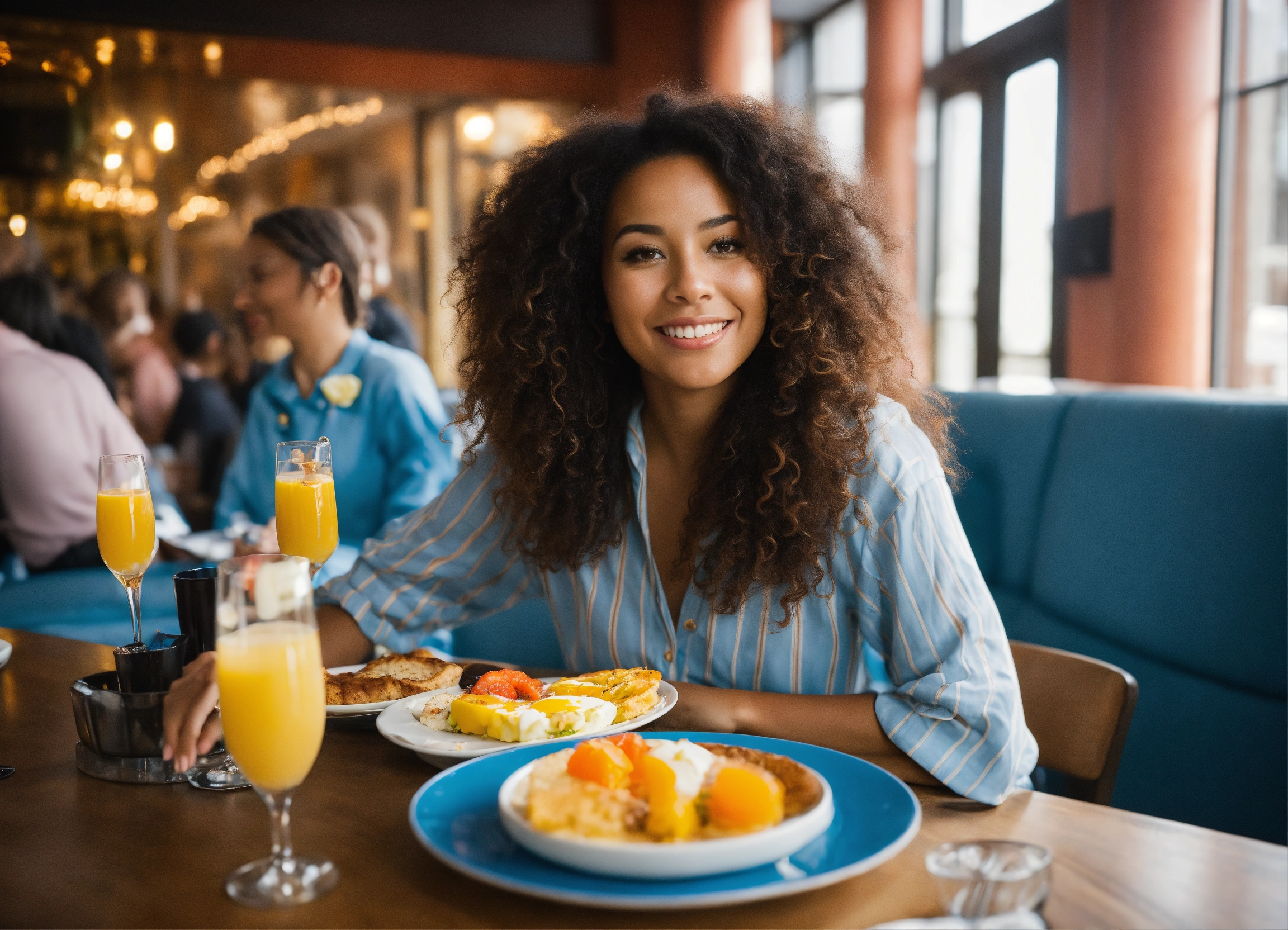 Lexica - Mixed race woman at brunch blue room