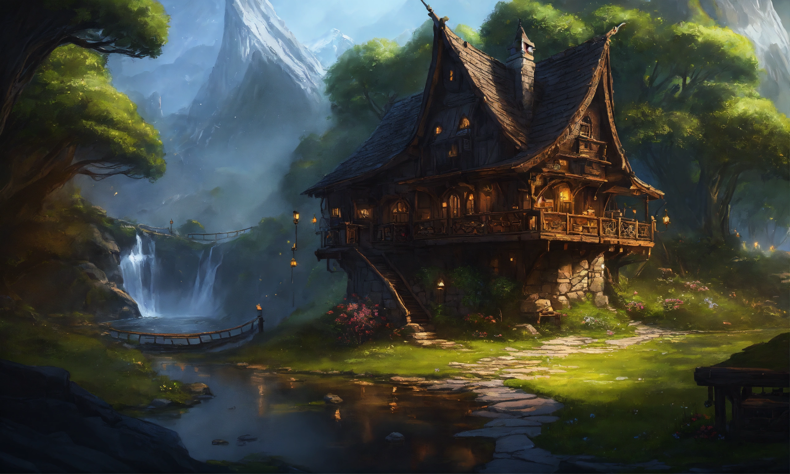 Lexica - Epic beautiful shot of a ultra detailed and small elves house ...
