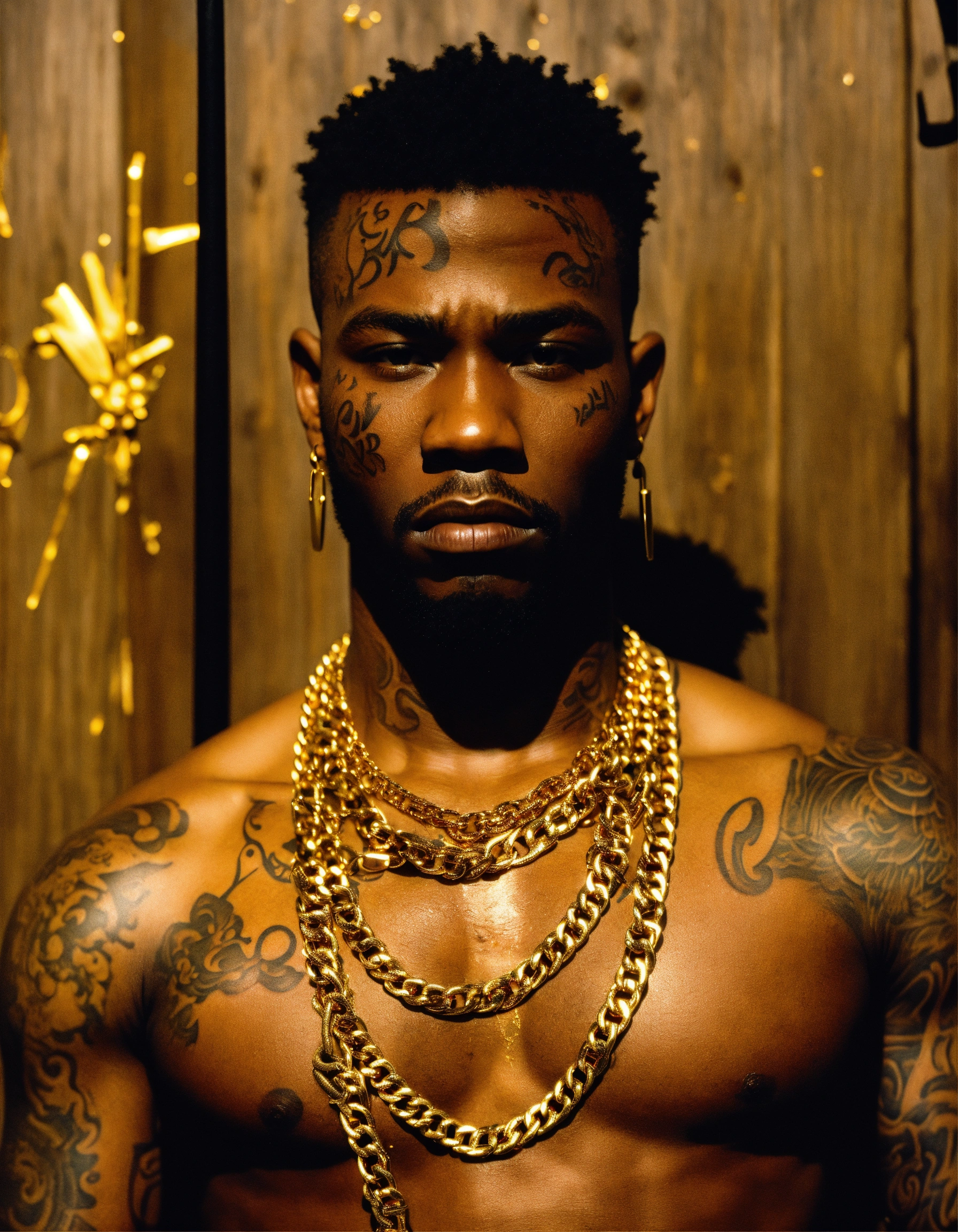 Lexica - A shirtless African-American gang member covered in tattoos ...