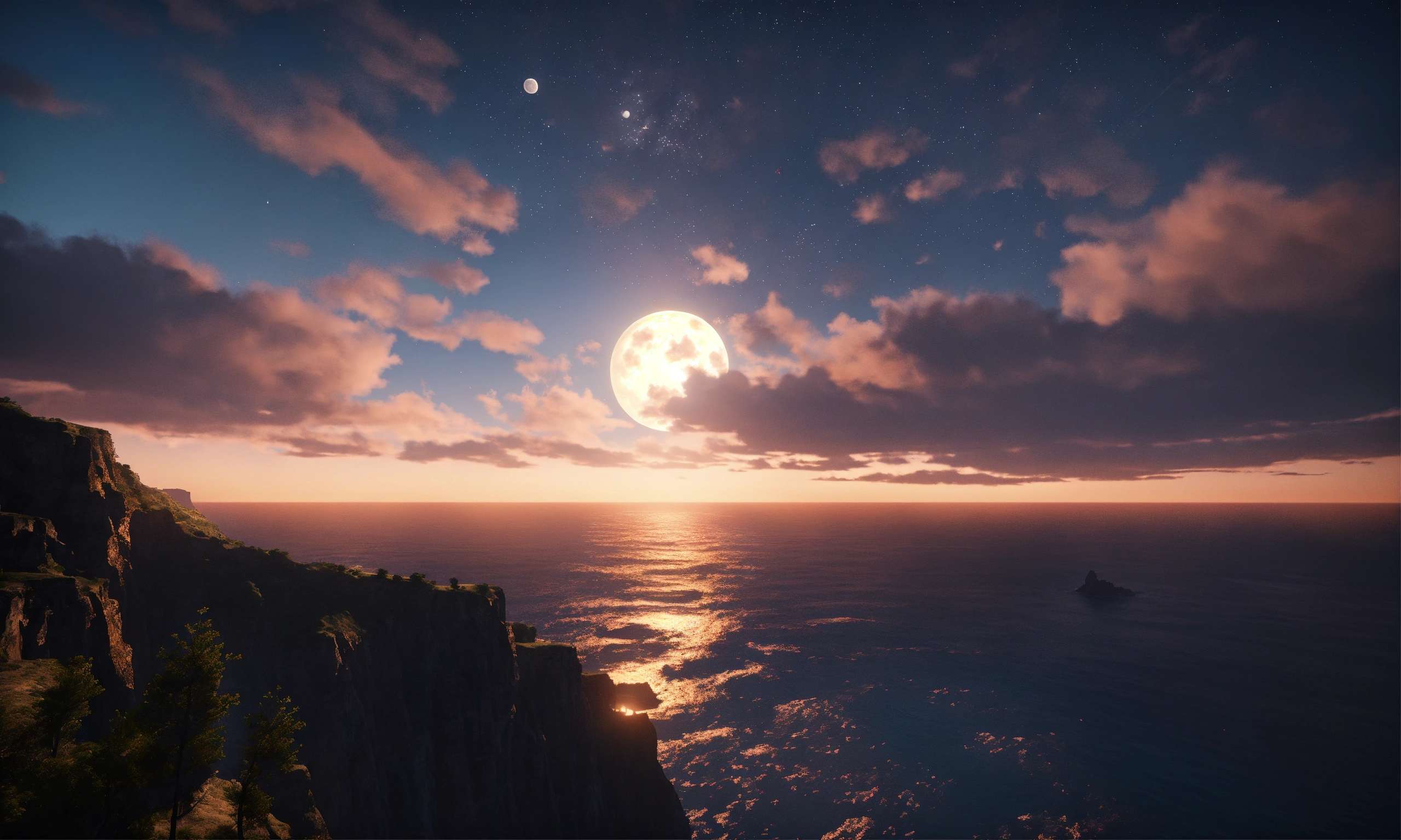 Lexica - Unreal engine 8k night sky with ocean view and heavenly clouds ...