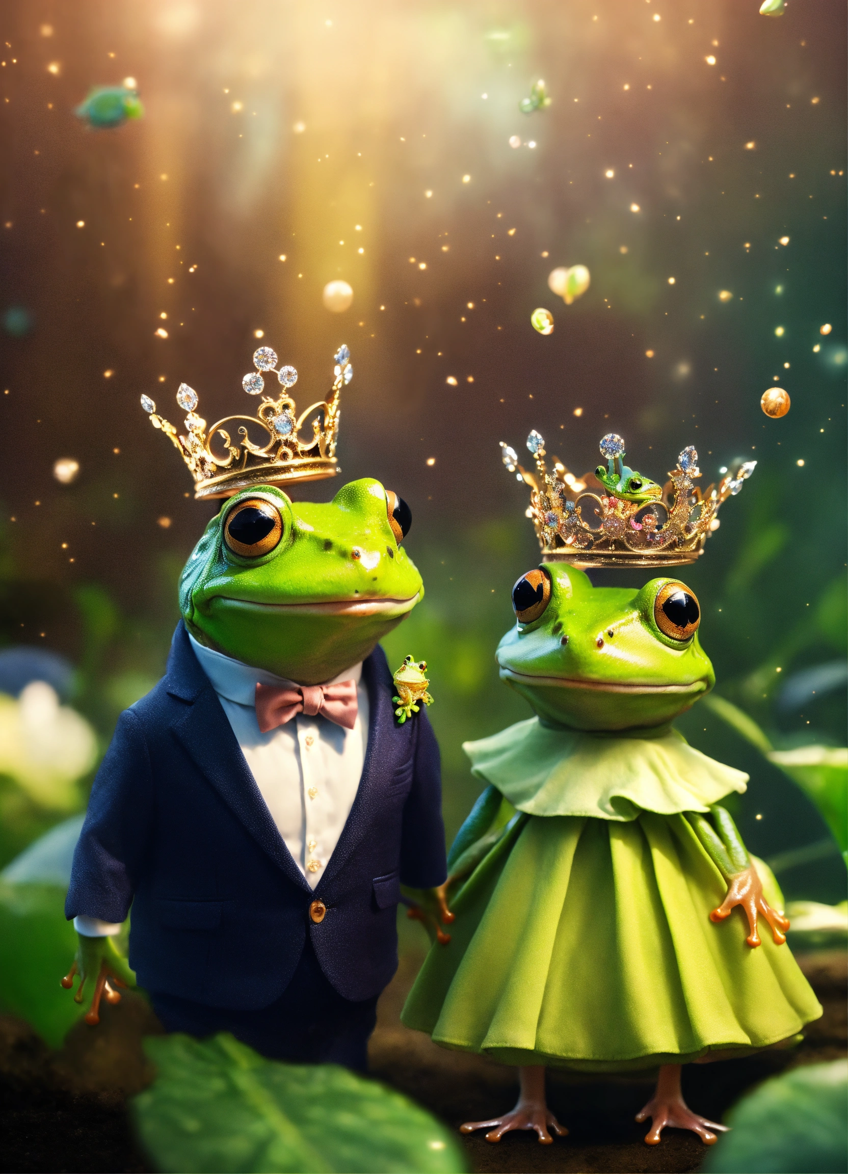 Lexica - Cute frog in suit and crown with cute lady frog in dress ...
