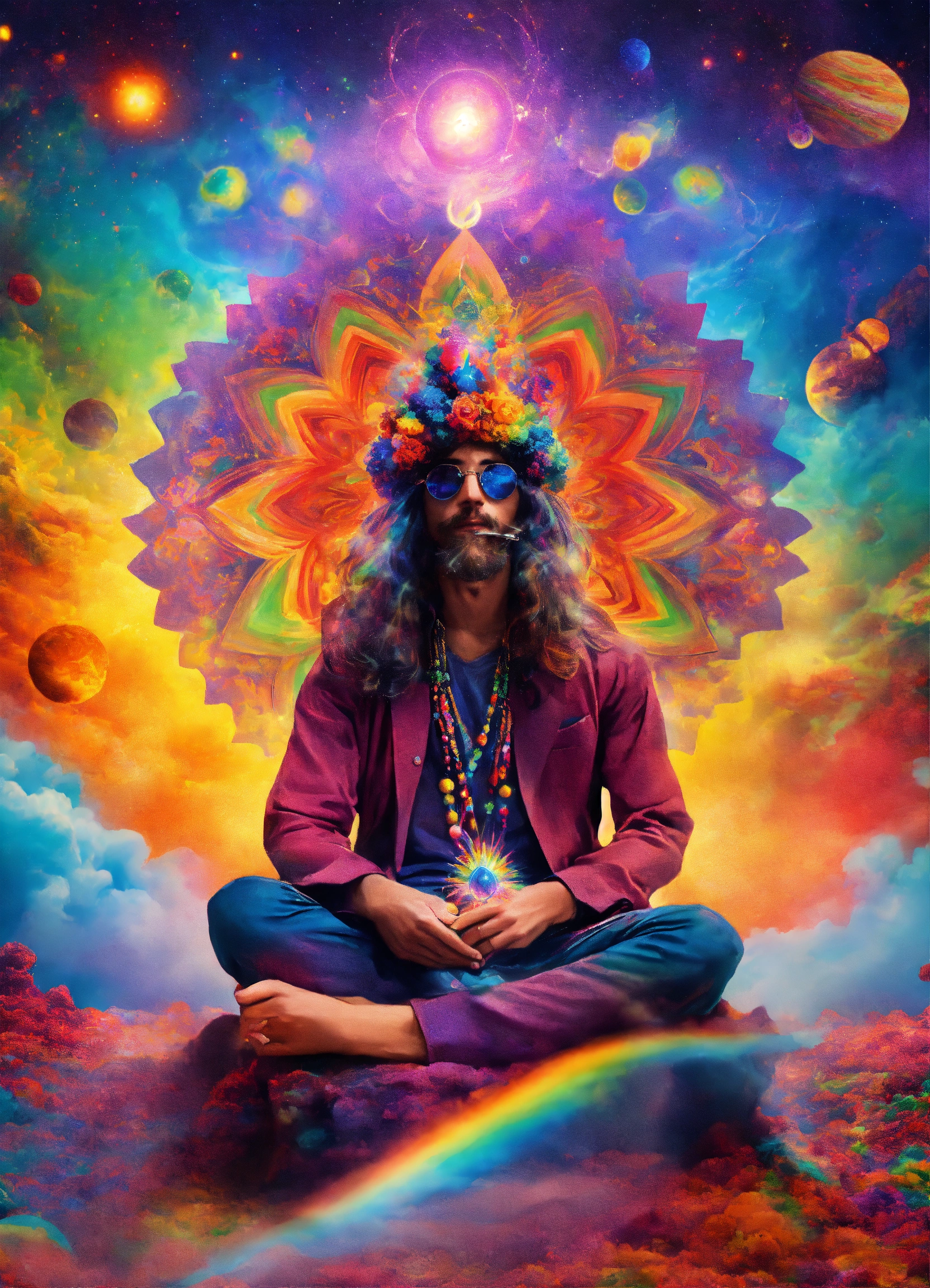 Lexica - Abstract hippy smoking dmt, with universe coming out of his ...