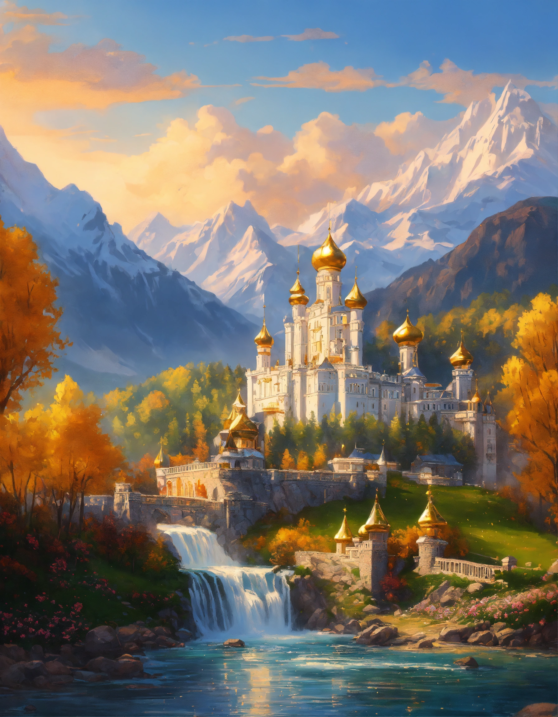 Lexica - Flowers, close-up white and gold Russian castle with pointed ...