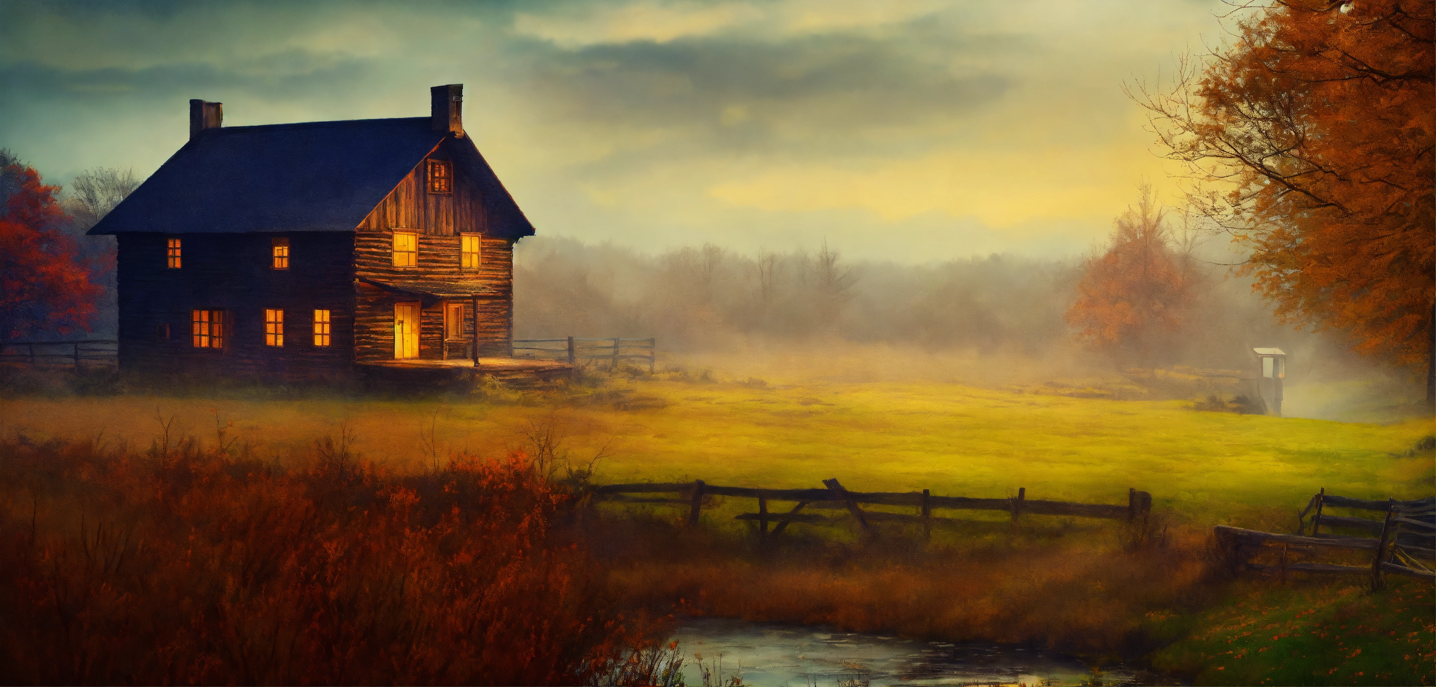 Lexica - Impressionist, one beautiful witch looking at cabin with a ...