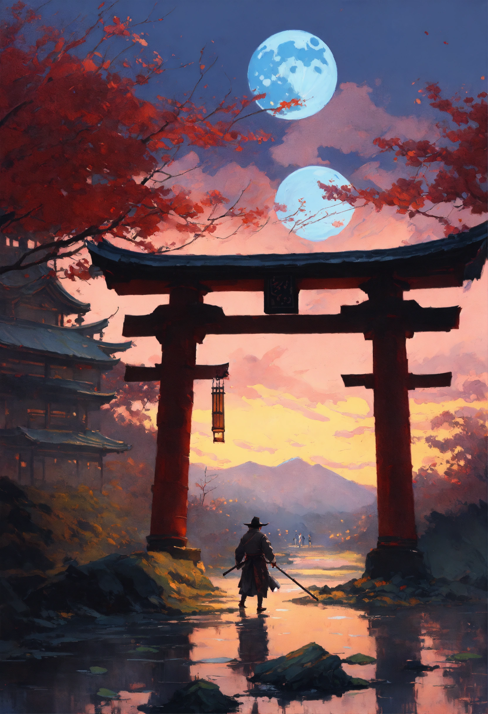 Lexica - Japan sekiro gates, night, moon, fudzijama, Majestic nature ...