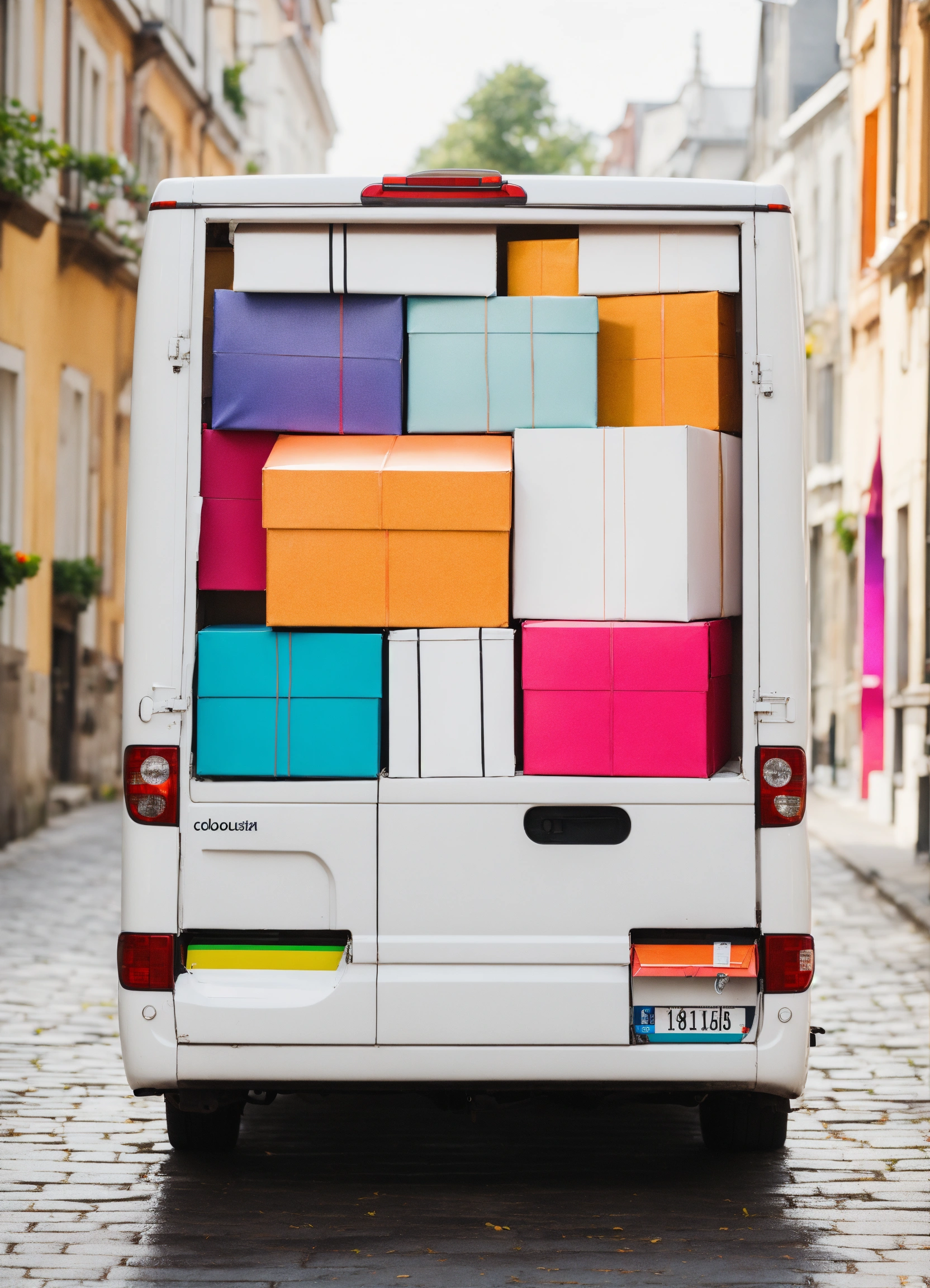 Lexica - White Parcel delivery vehicle with colorfull parcels inside