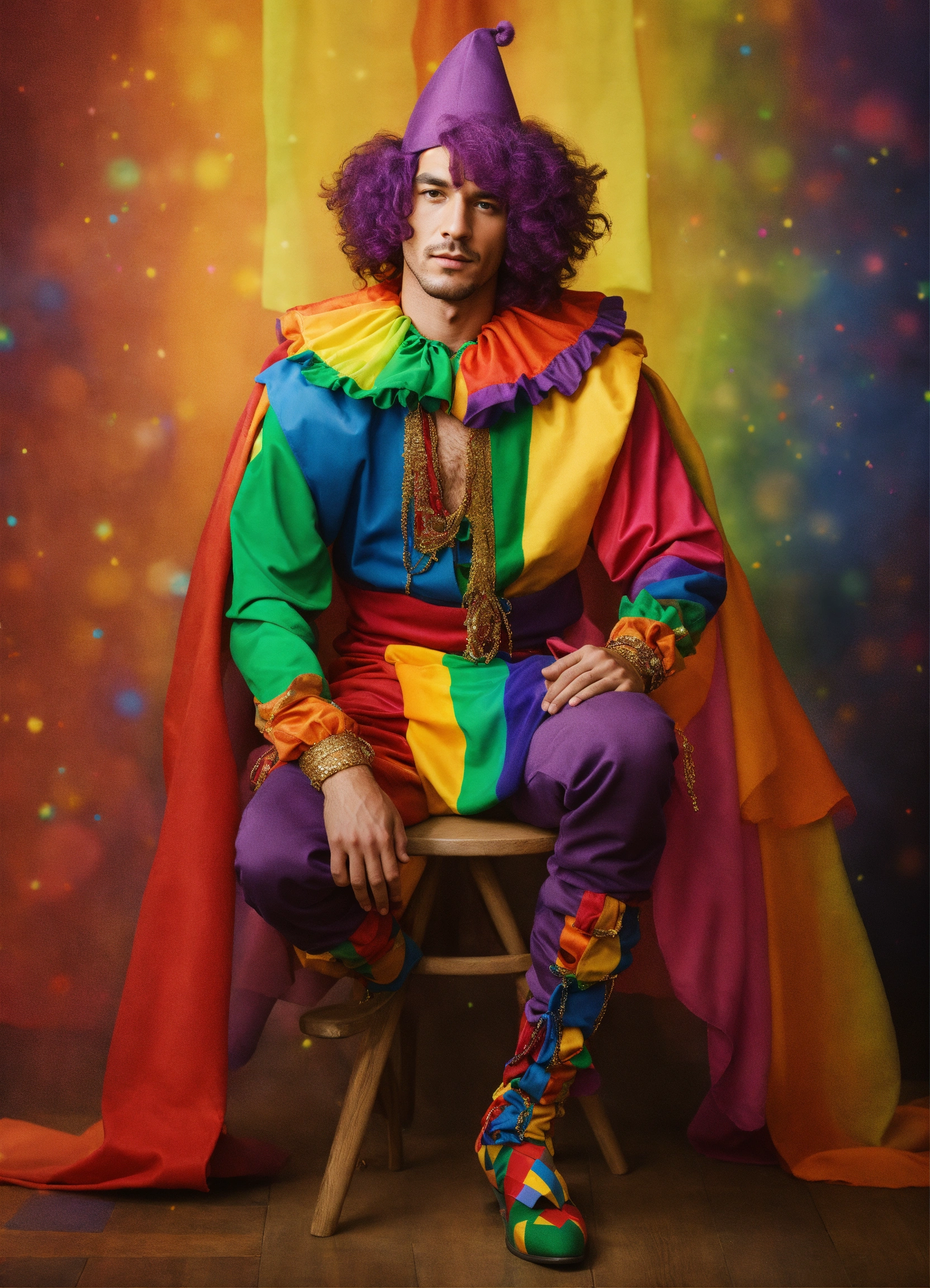 Lexica - Human male, court jester, rainbow cloths