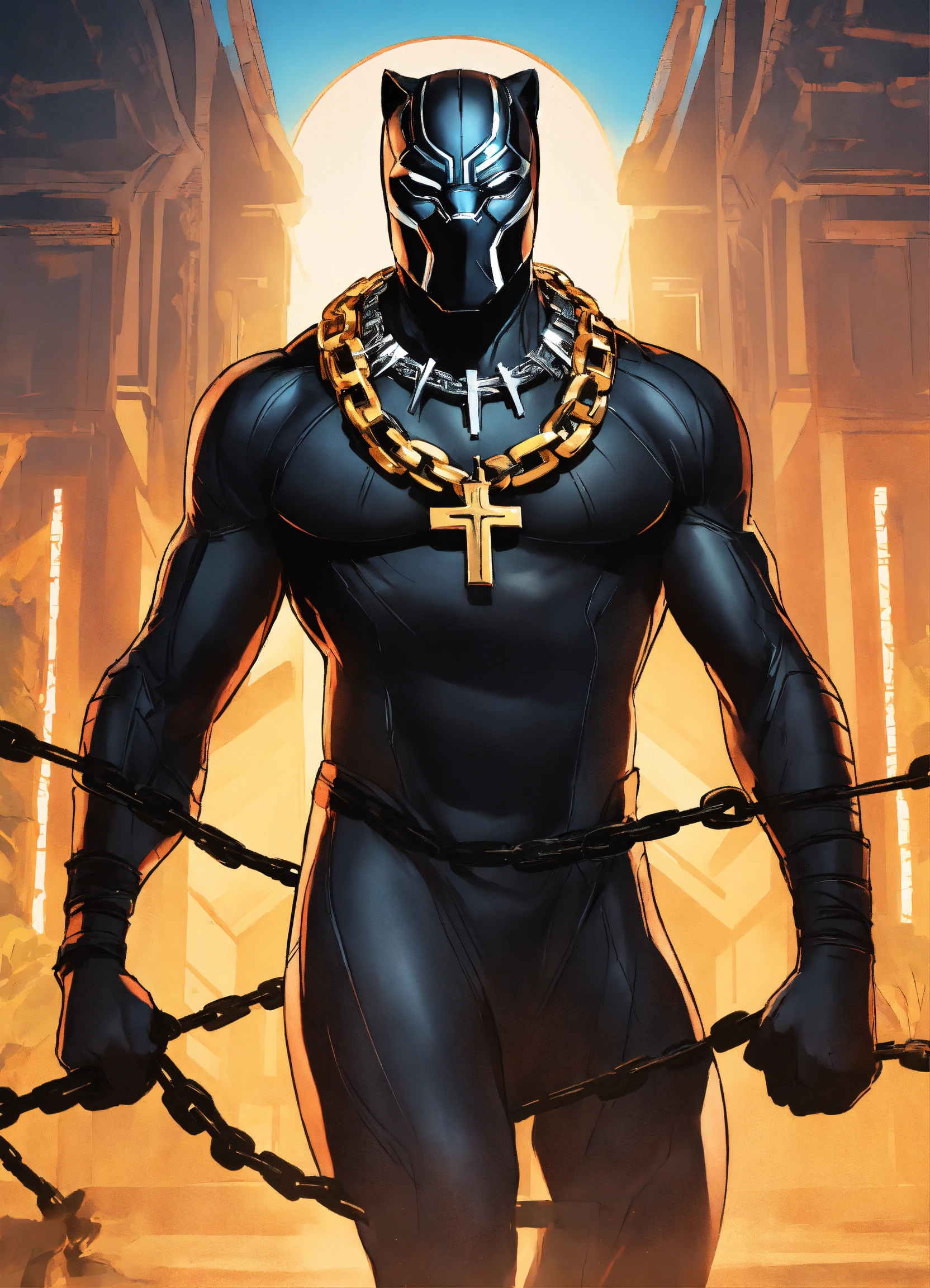 Lexica - Black Panther wearing a chain with a cross, standing in front ...