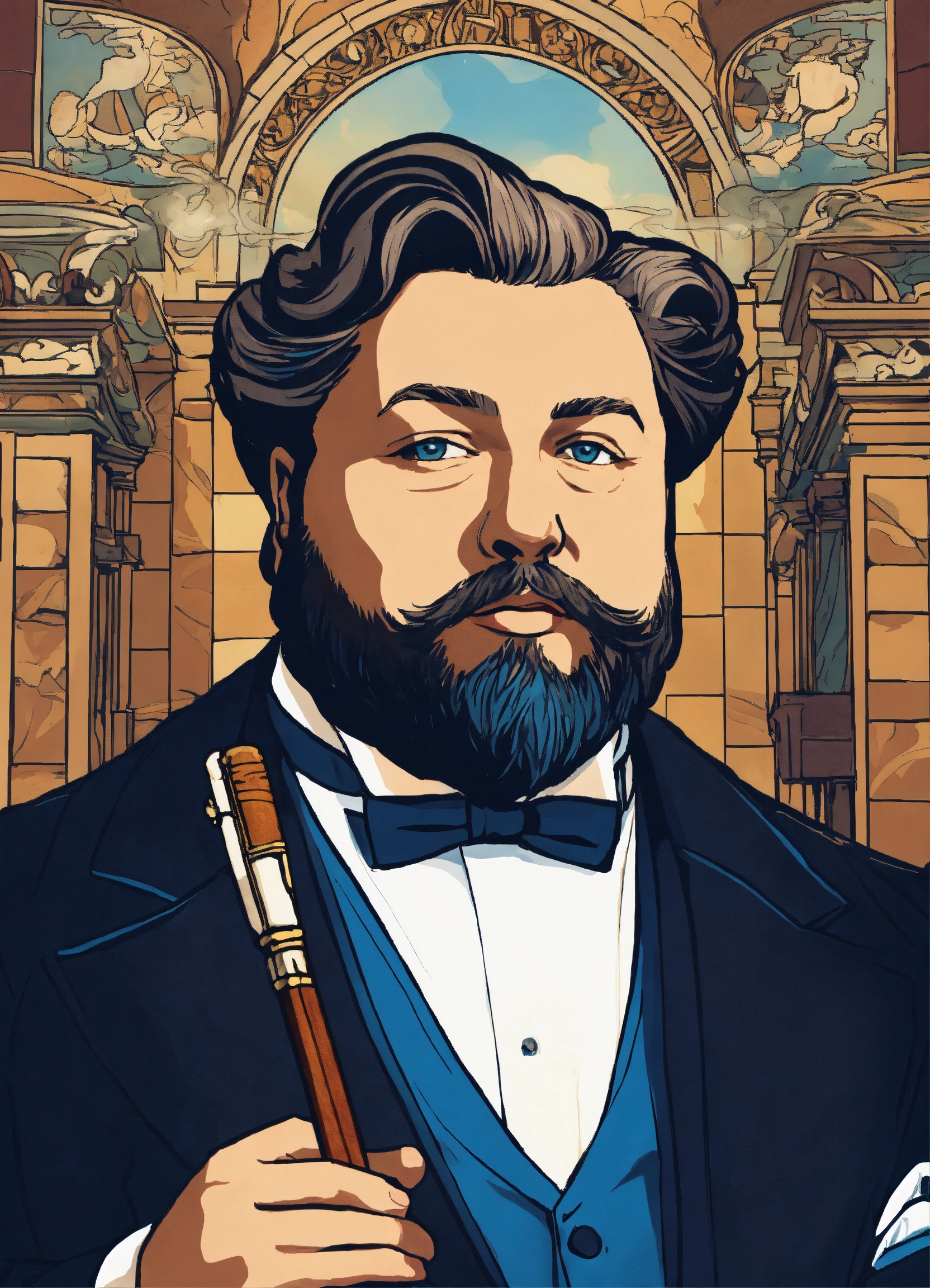 Lexica - Charles Spurgeon, cute ink style illustration. He's in blue ...