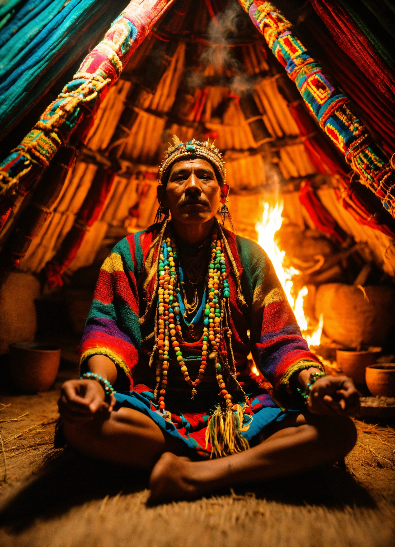 Lexica - Peruvian shaman sitting cross-legged in shamanic trance ...