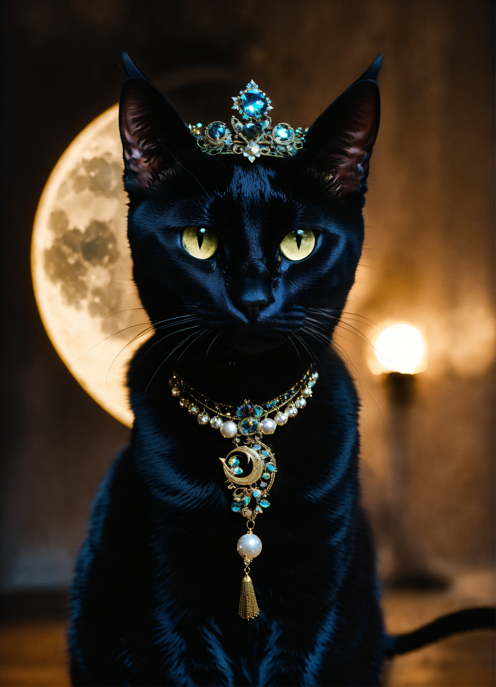 Lexica - Luna the cat in real life with crecent moon headpiece, real ...