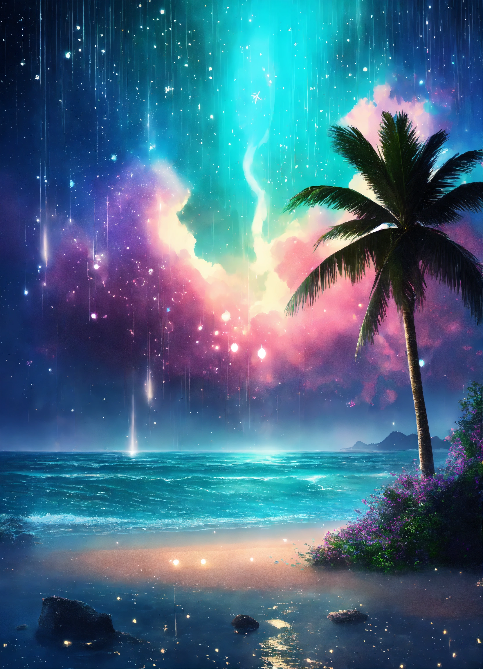 Lexica - Abstract magical rain, universe , stars, turqoise color near ...