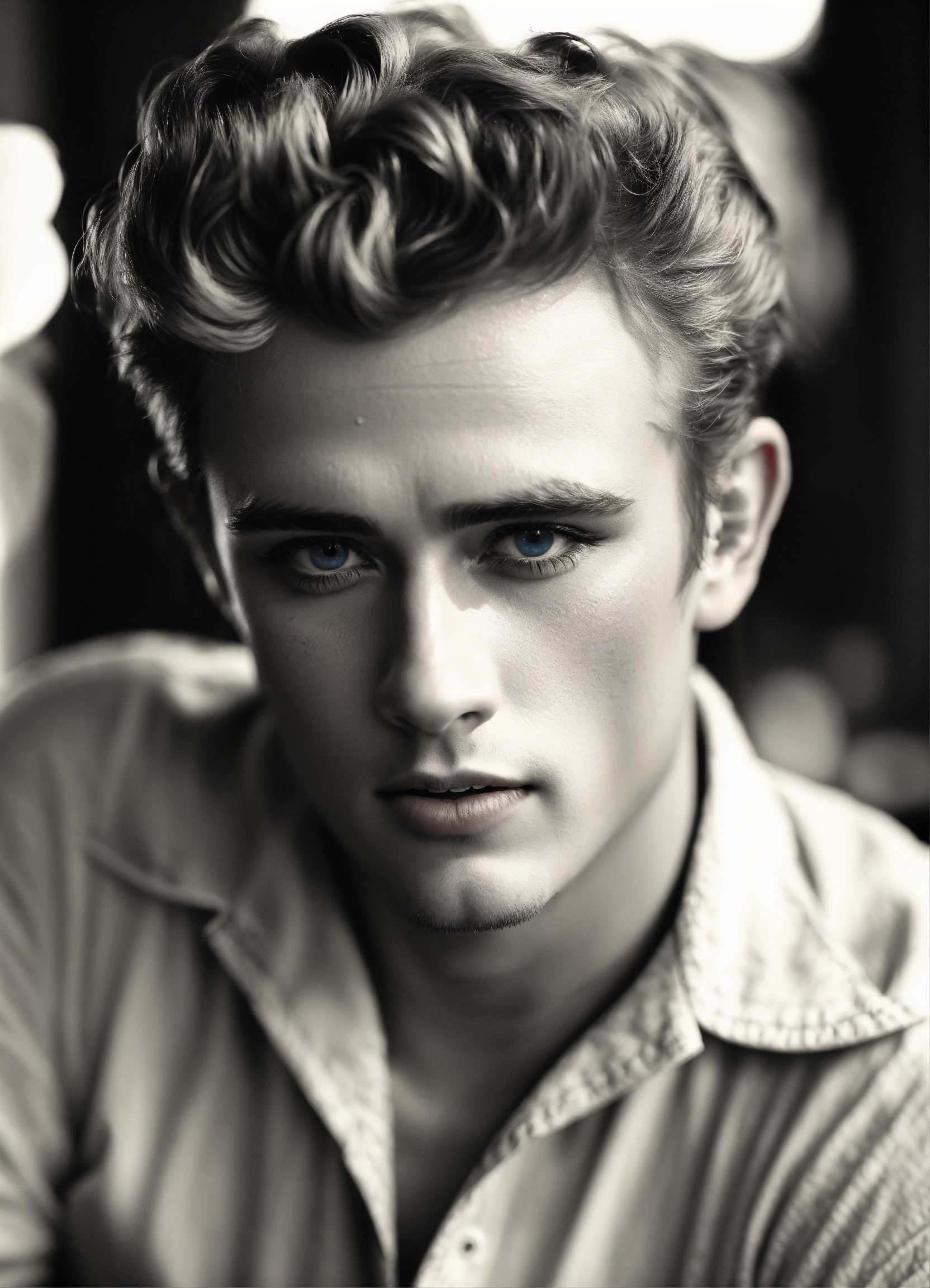 Lexica - Photorealistic, blackandwhite photo, James Dean, blue eyes ...