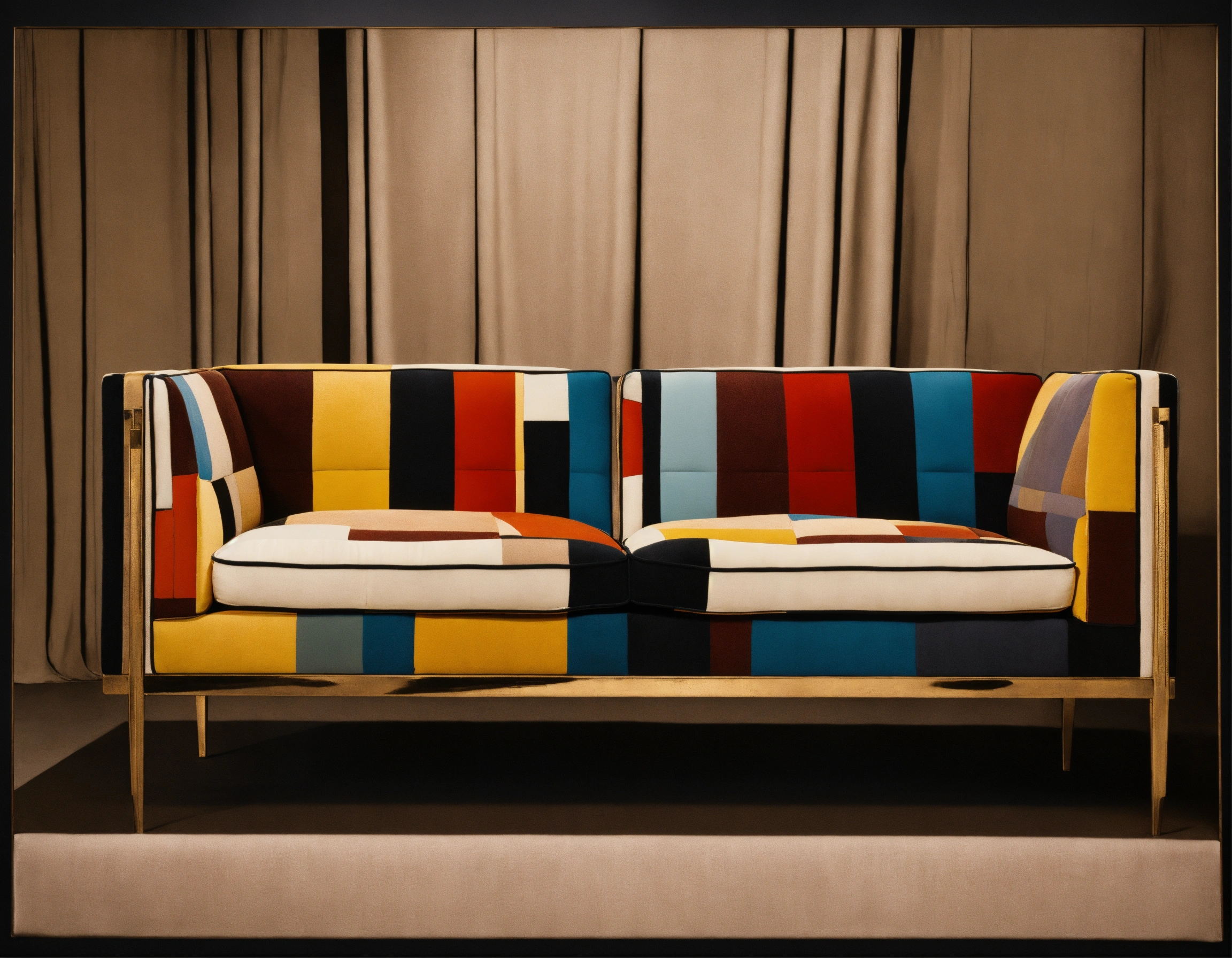 Lexica - Cubist sofa in René Magritte design on black background
