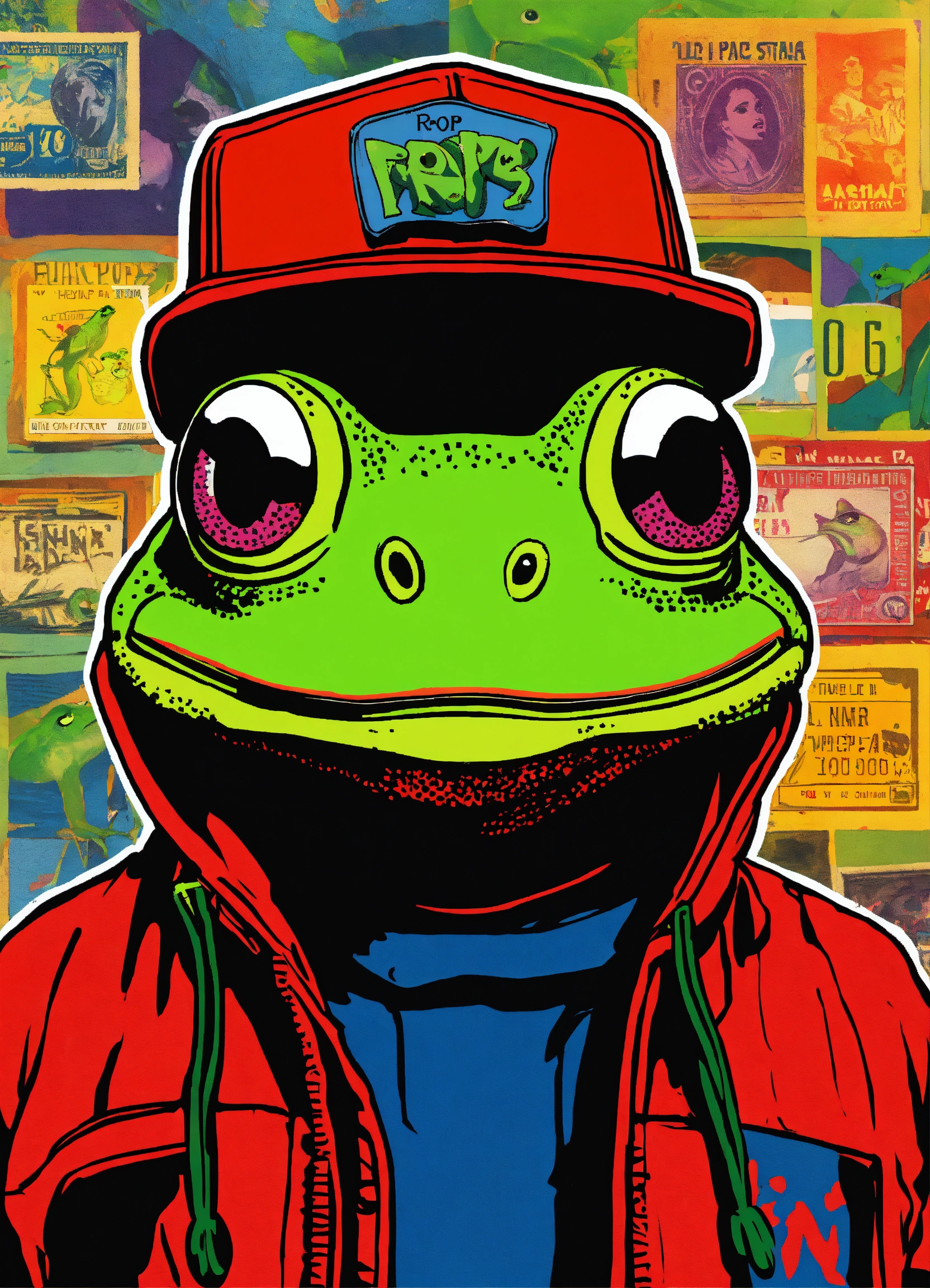 Lexica - Postage stampStyle pop art rap . Hiphop frog