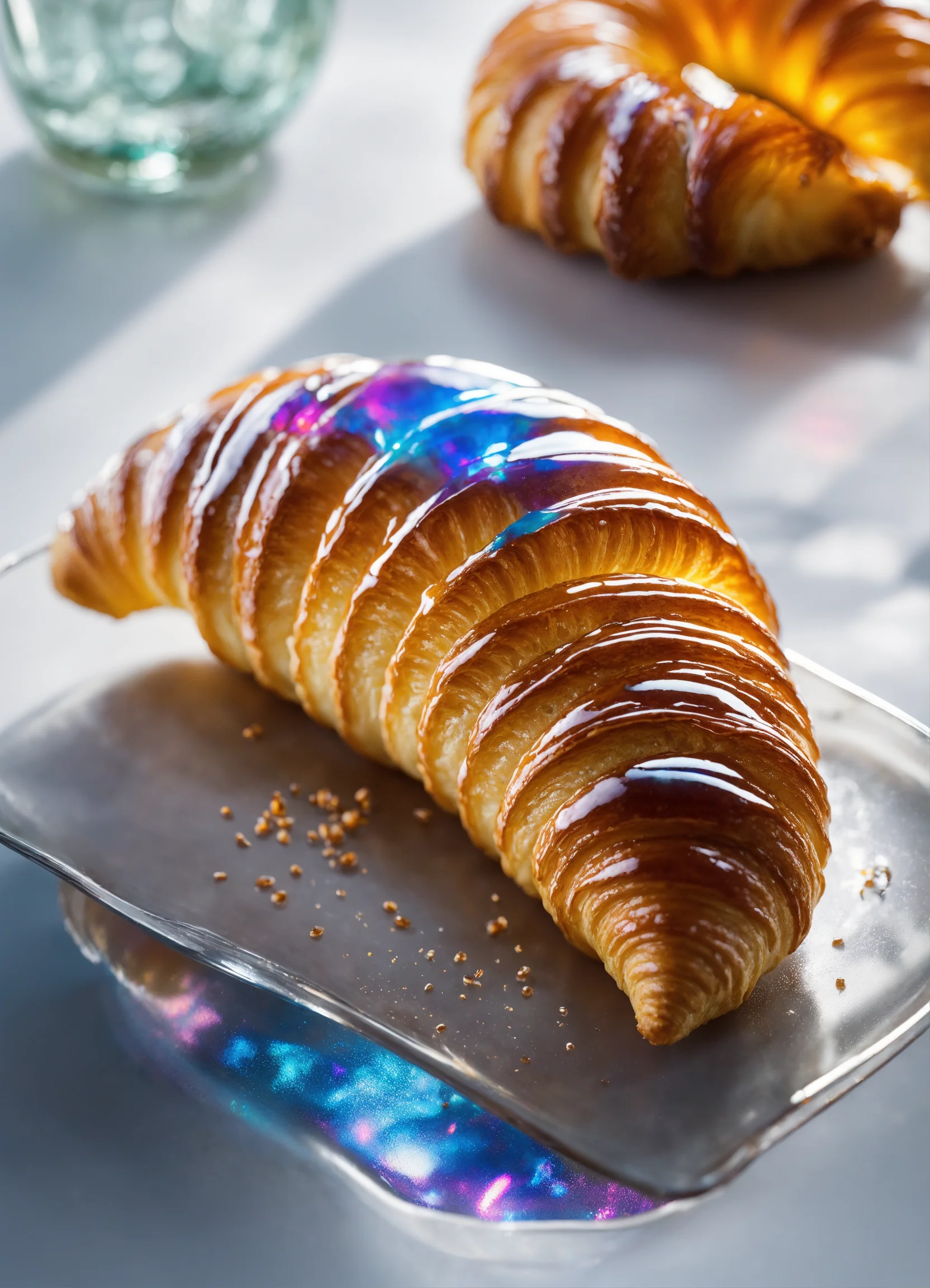 Lexica - Minimal, still, pastry butter croissant made out of glass with ...