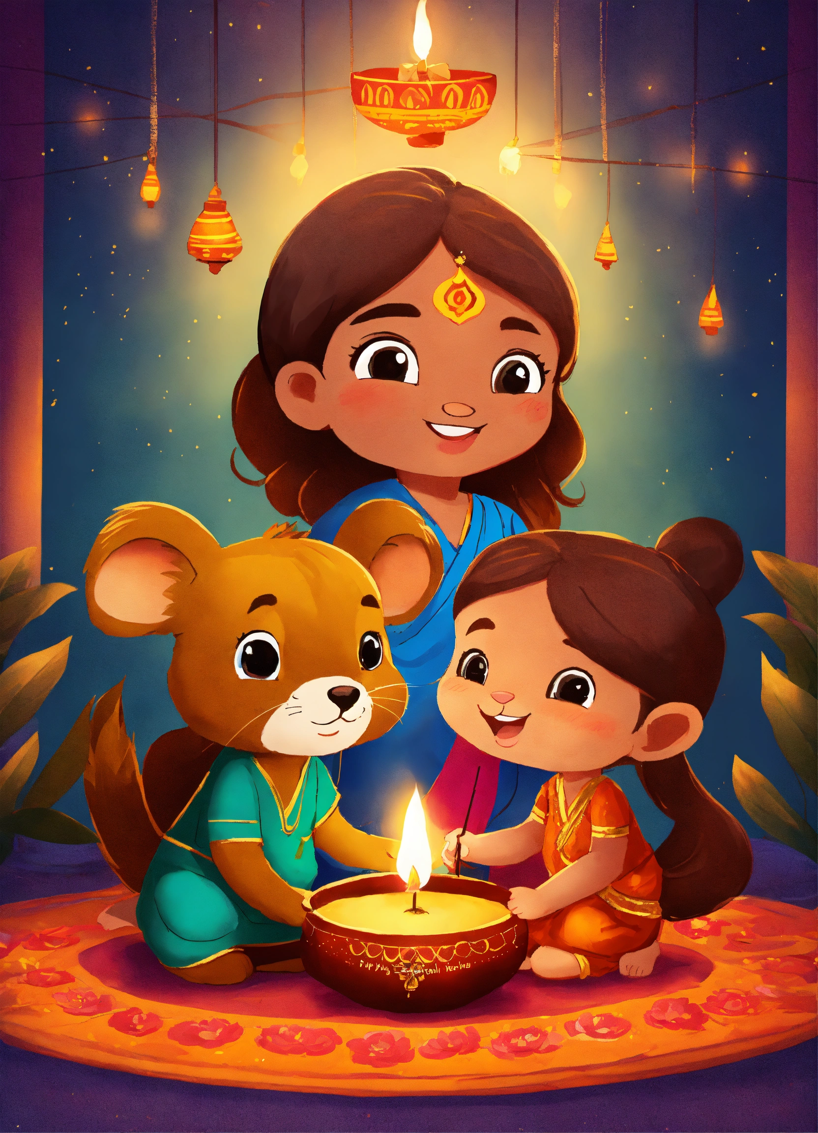Lexica - Create a heartwarming Diwali card that features a family of ...