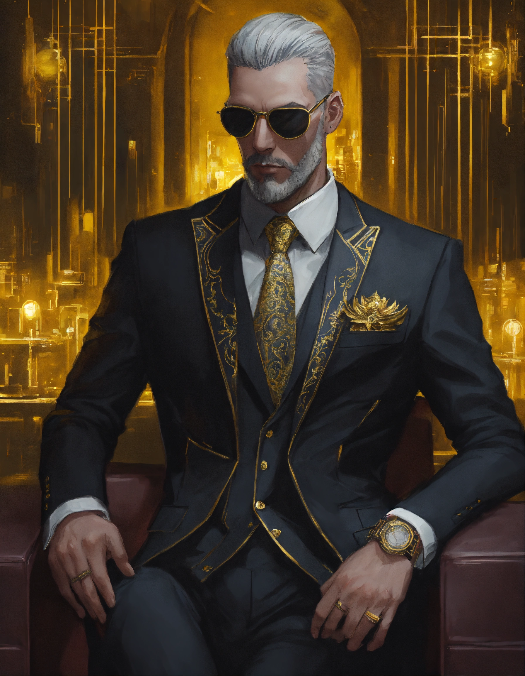 Lexica - Pale evil cyberpunk executive in a fancy black suit with ...