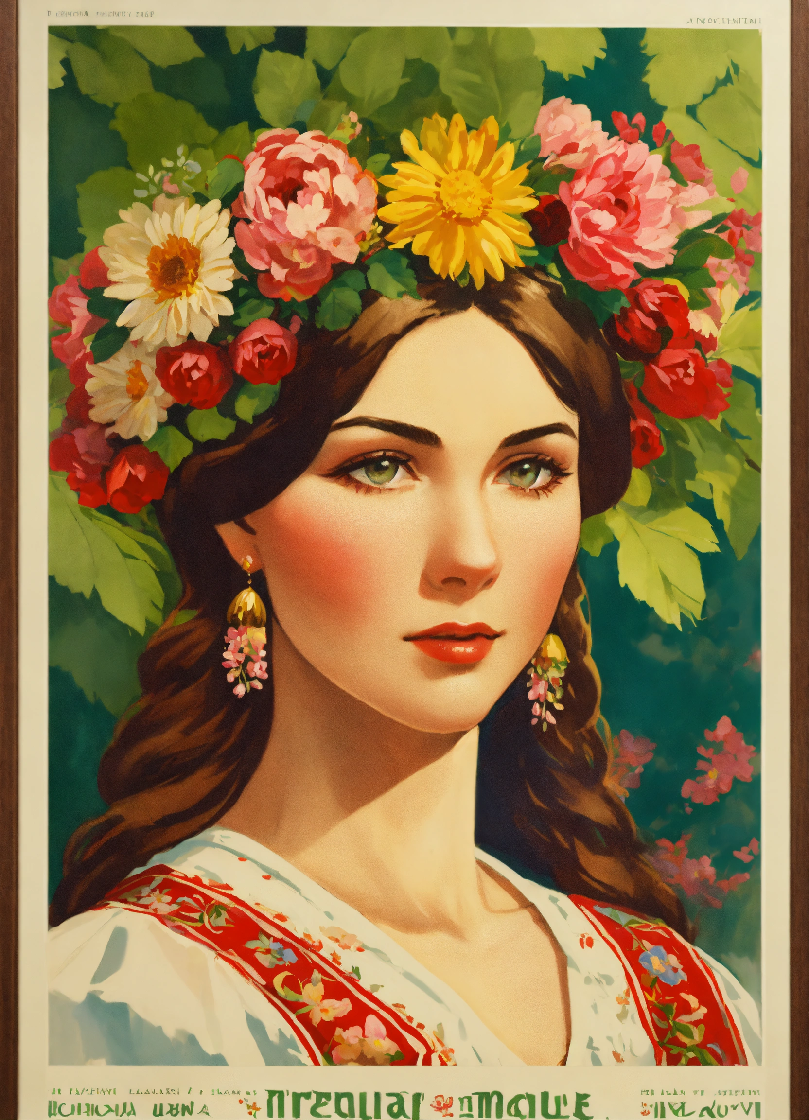 Lexica - Vintage poster of a beautiful Slavic woman’s face in ...