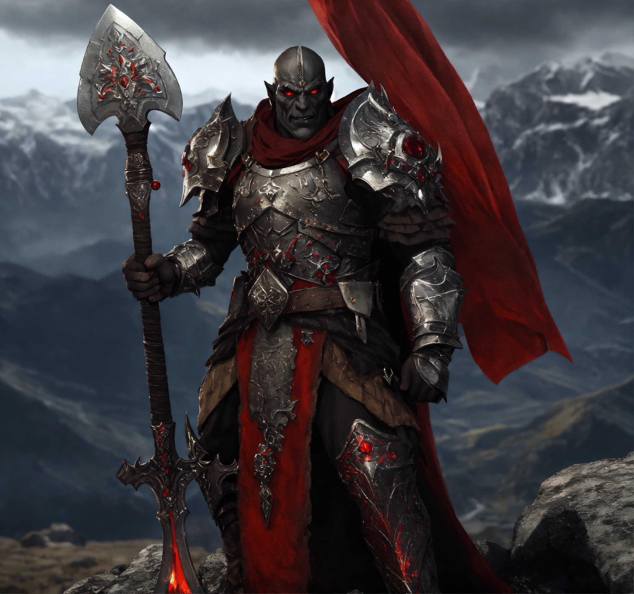 Lexica - Fantasy setting, a sinister-looking Orc Lord, with black skin ...