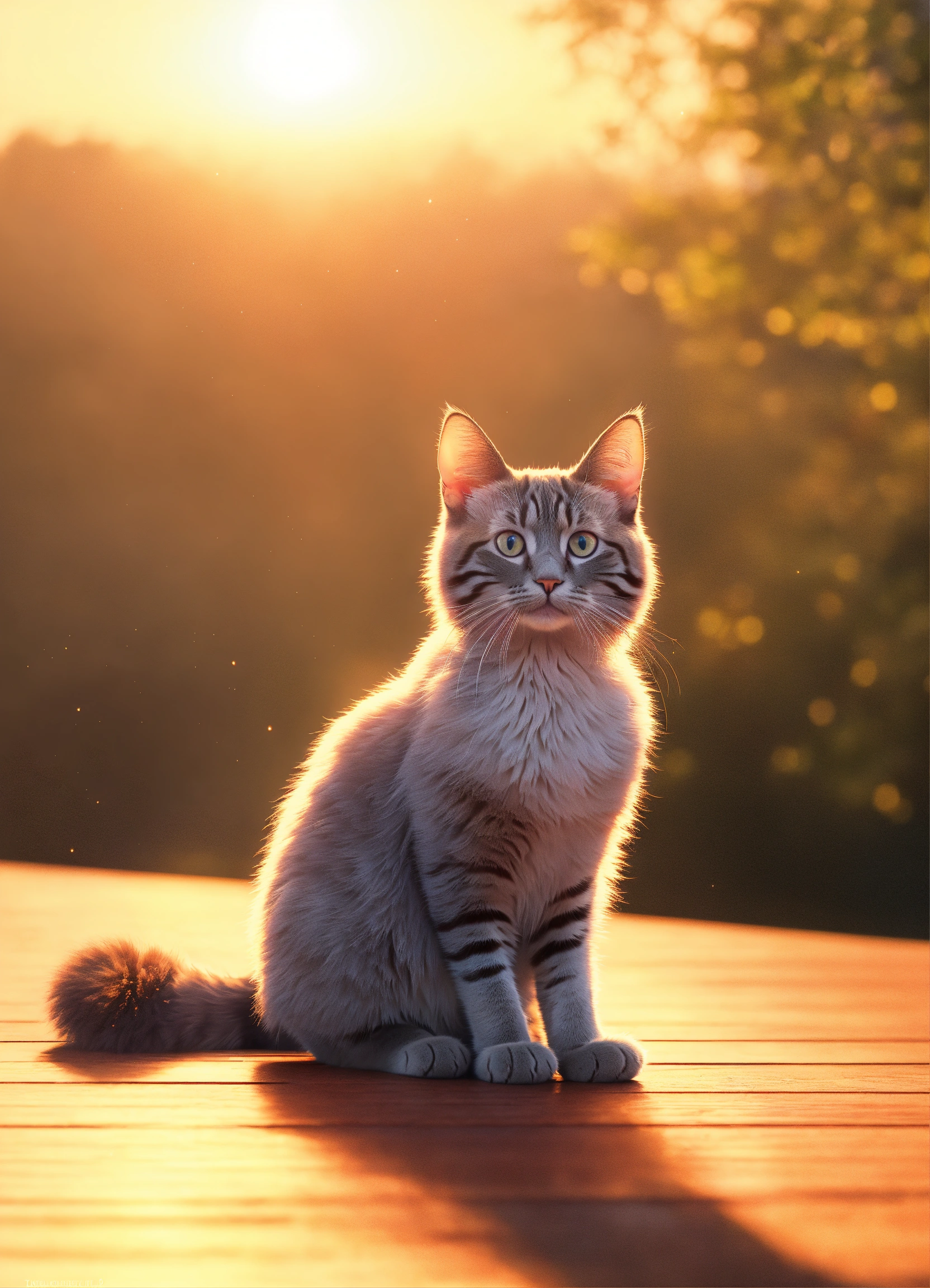 Lexica - A cute cat, render style, sunrise.