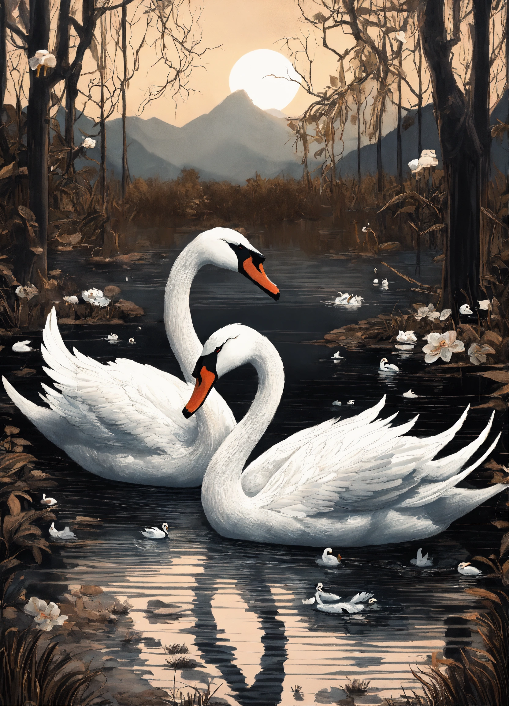 Lexica - Turn loose the swans, white and black swans swimming on a lake ...