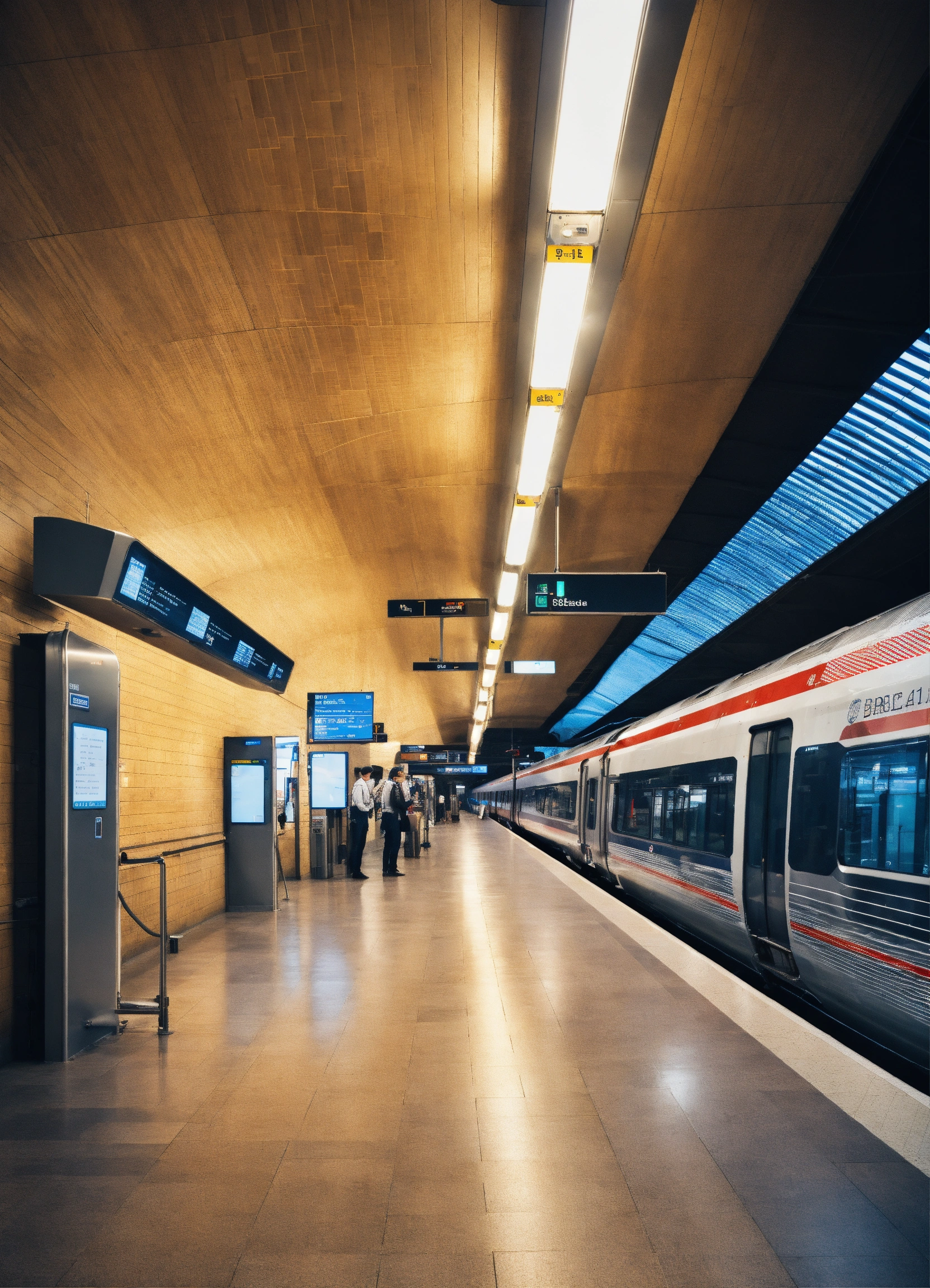 Lexica - Inside a modern train station a high speed train passes by ...